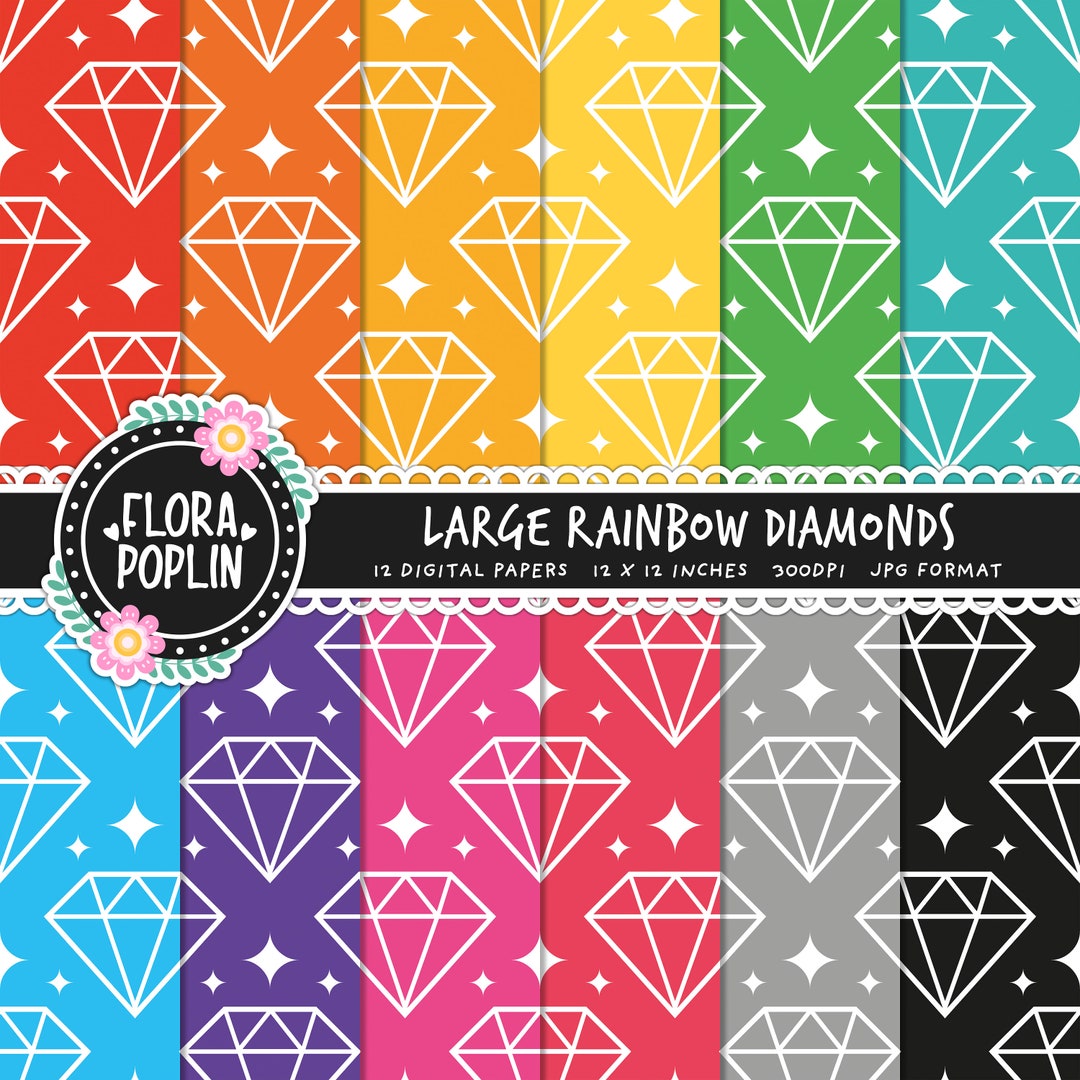 Large Rainbow Diamonds Digital Paper Gem Digital Pattern - Etsy
