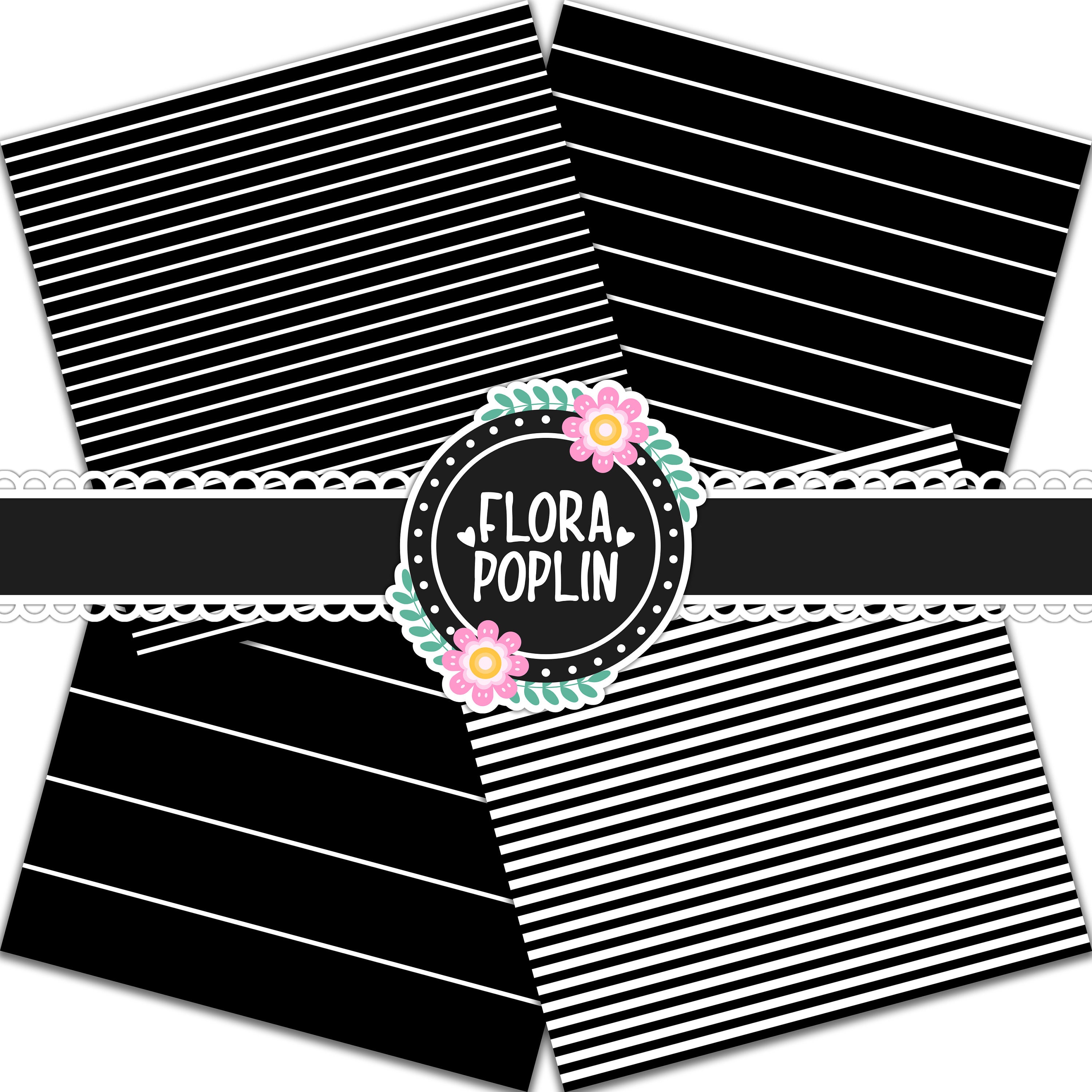 Black and White Stripes Digital Paper Set, Horizontal Stripes, Diagonal ...