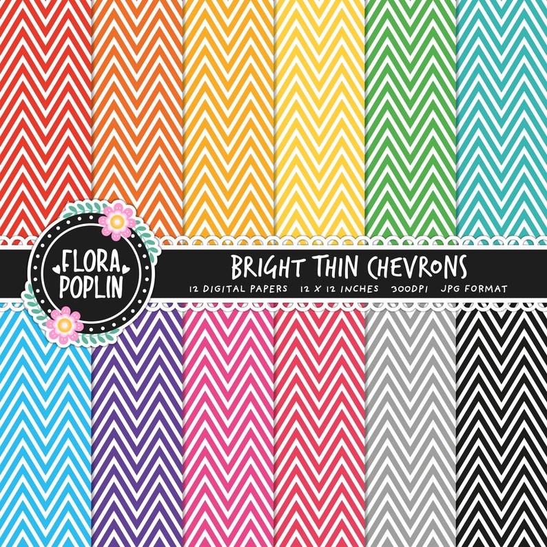Thin Zig Zag Chevron Digital Paper, Rainbow Chevrons Pattern, Zig Zag ...
