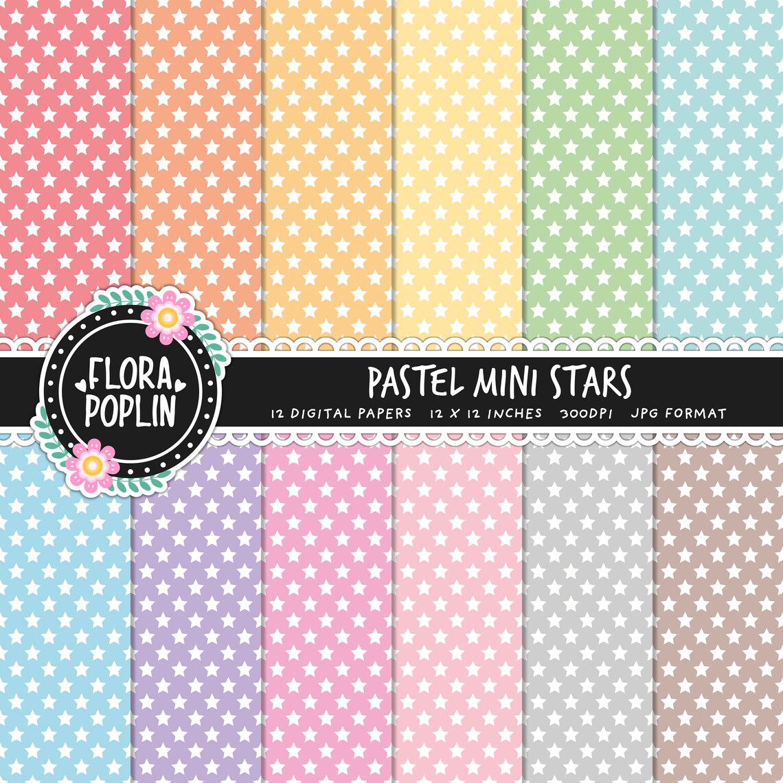 Mini Pastel Stars Digital Paper Star Background Cute Star | Etsy