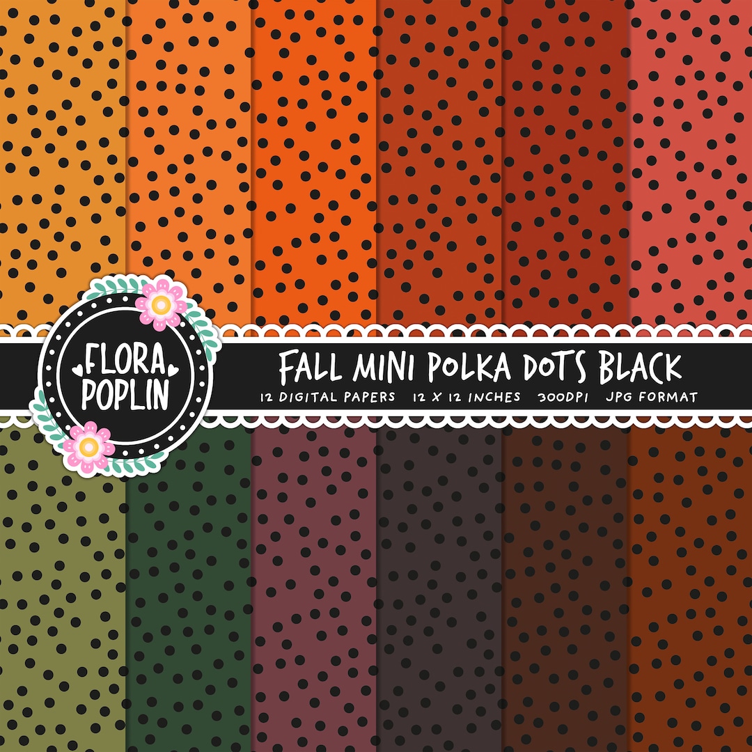 Fall Mini Black Polka Dots Digital Paper, Autumn Digital Papers, Spotty ...