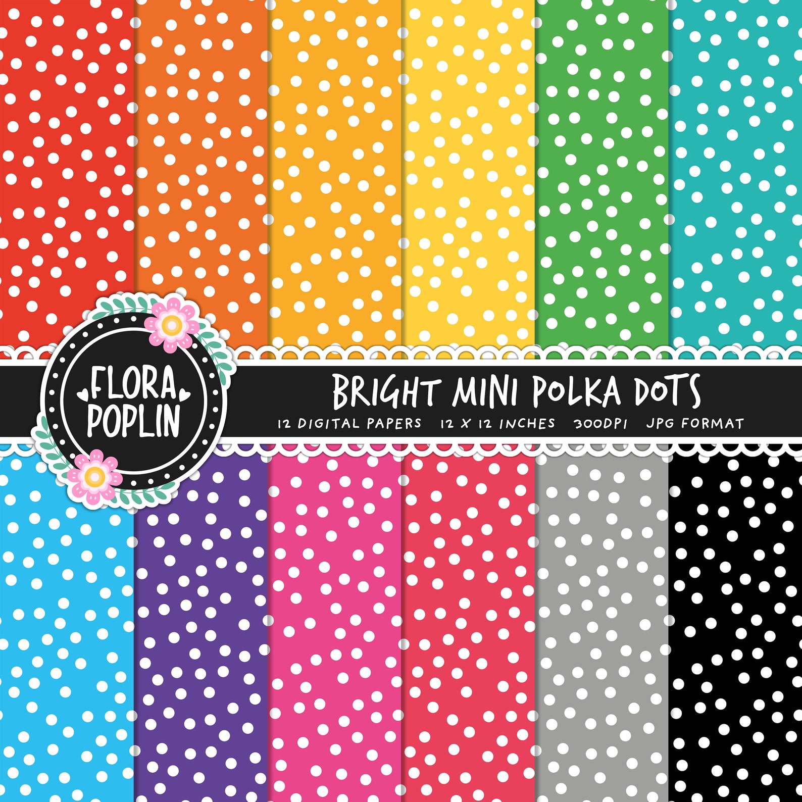 Mini Polka Dots Digital Paper Rainbow Polka Dots Mini Spot | Etsy