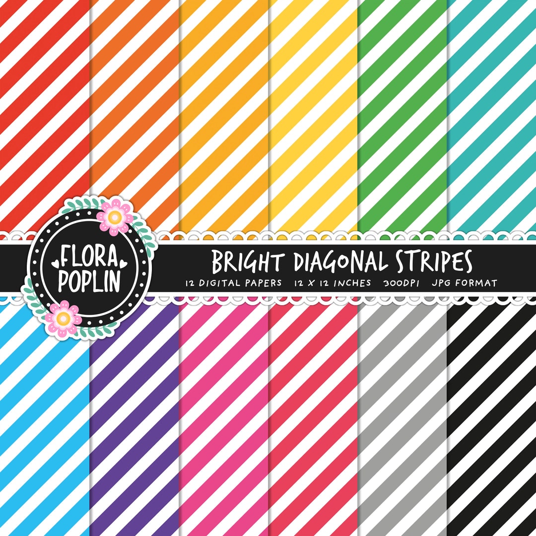Diagonal Stripes Digital Paper, Rainbow Stripes Background, Diagonal ...