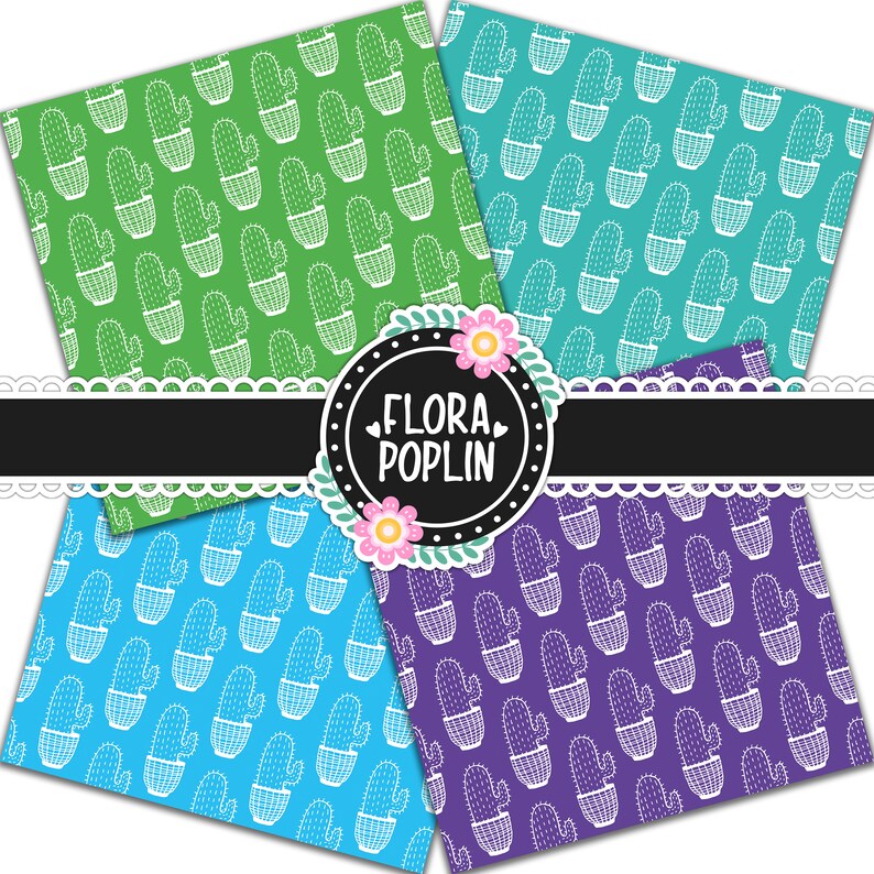 Rainbow Cactus Digital Paper, Doodle Digital Paper, Succulent Pattern ...