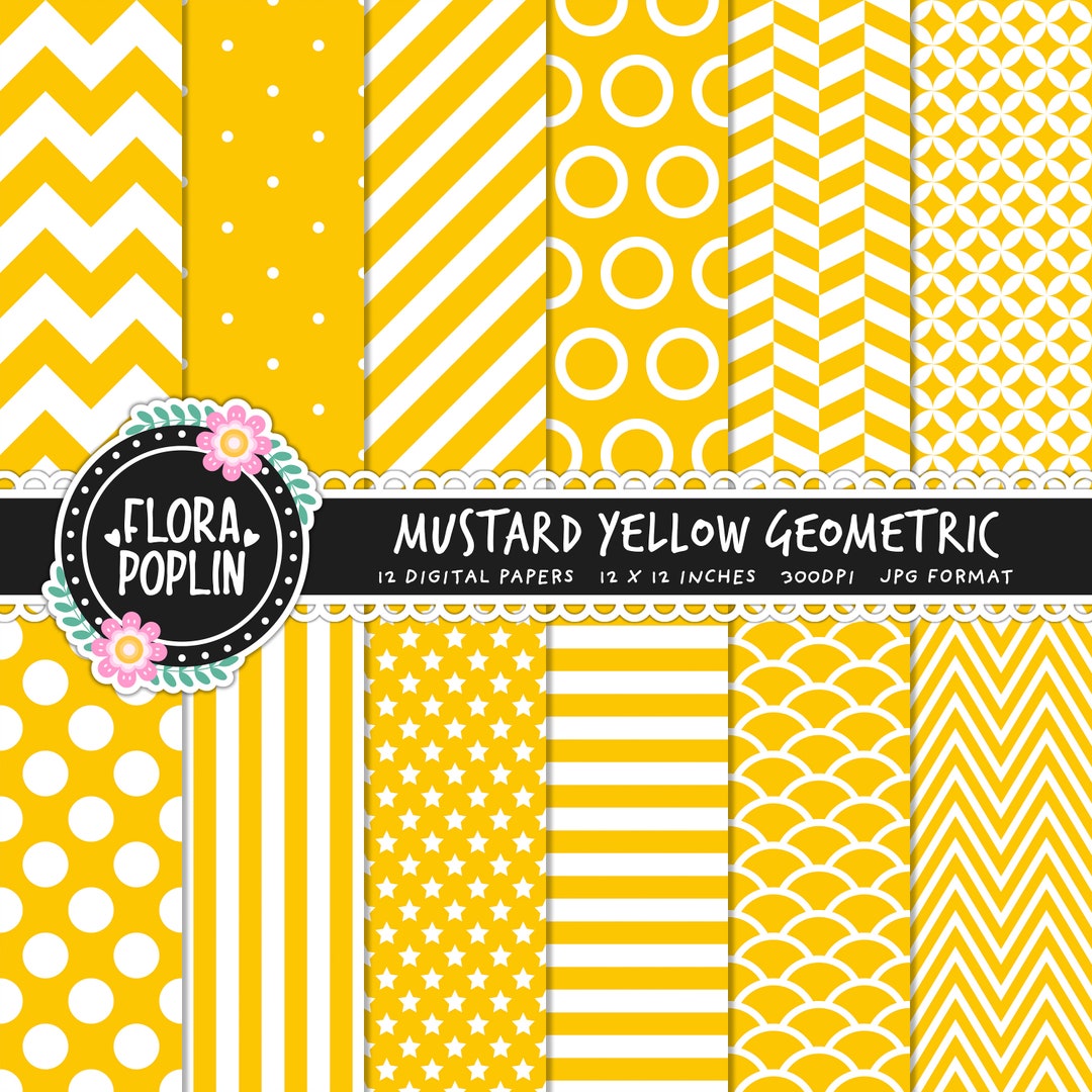 Mustard Geometric Digital Paper Pack, Mustard Digital Paper, Chevrons ...