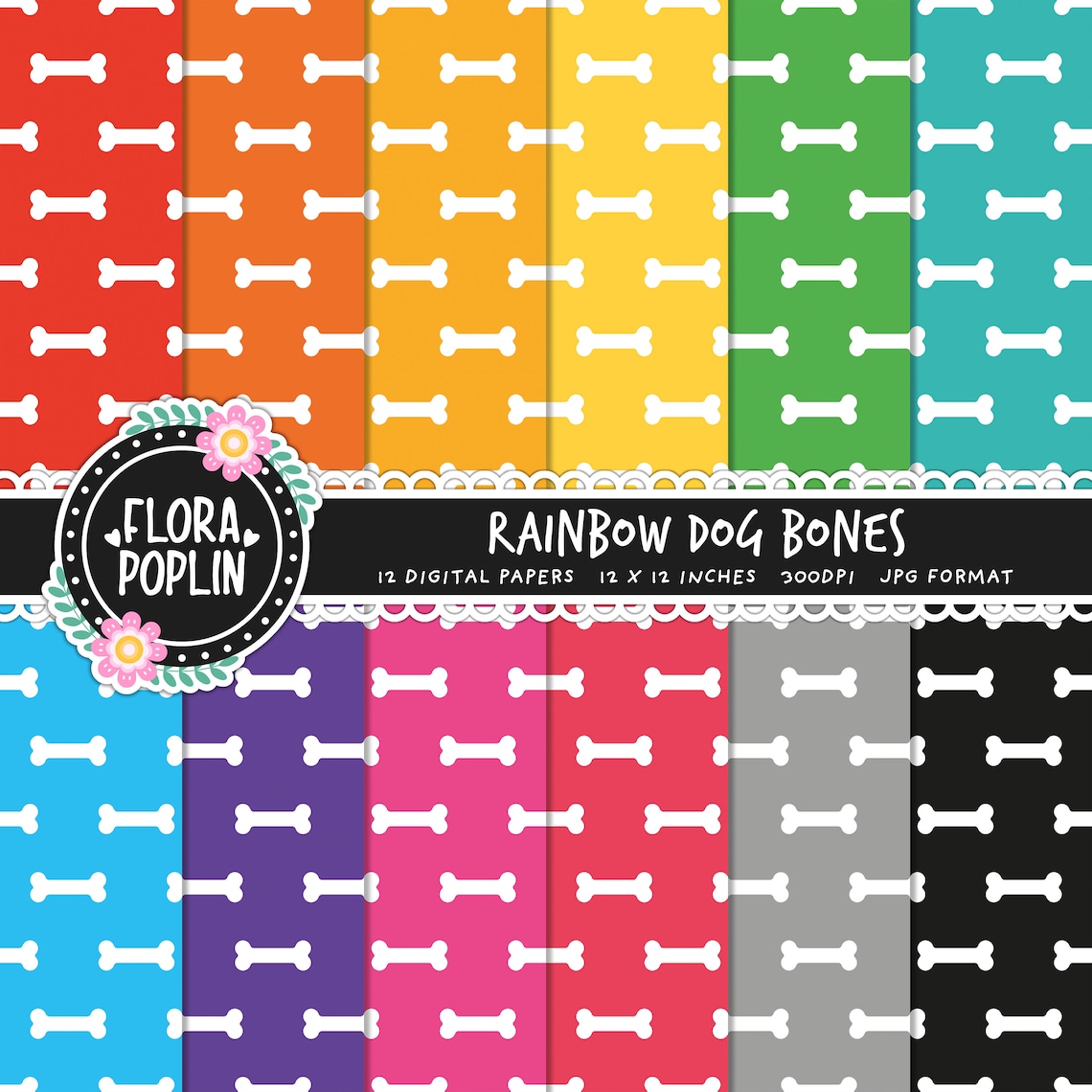 Rainbow Dog Bone Digital Paper Bones Digital Pattern Rainbow - Etsy