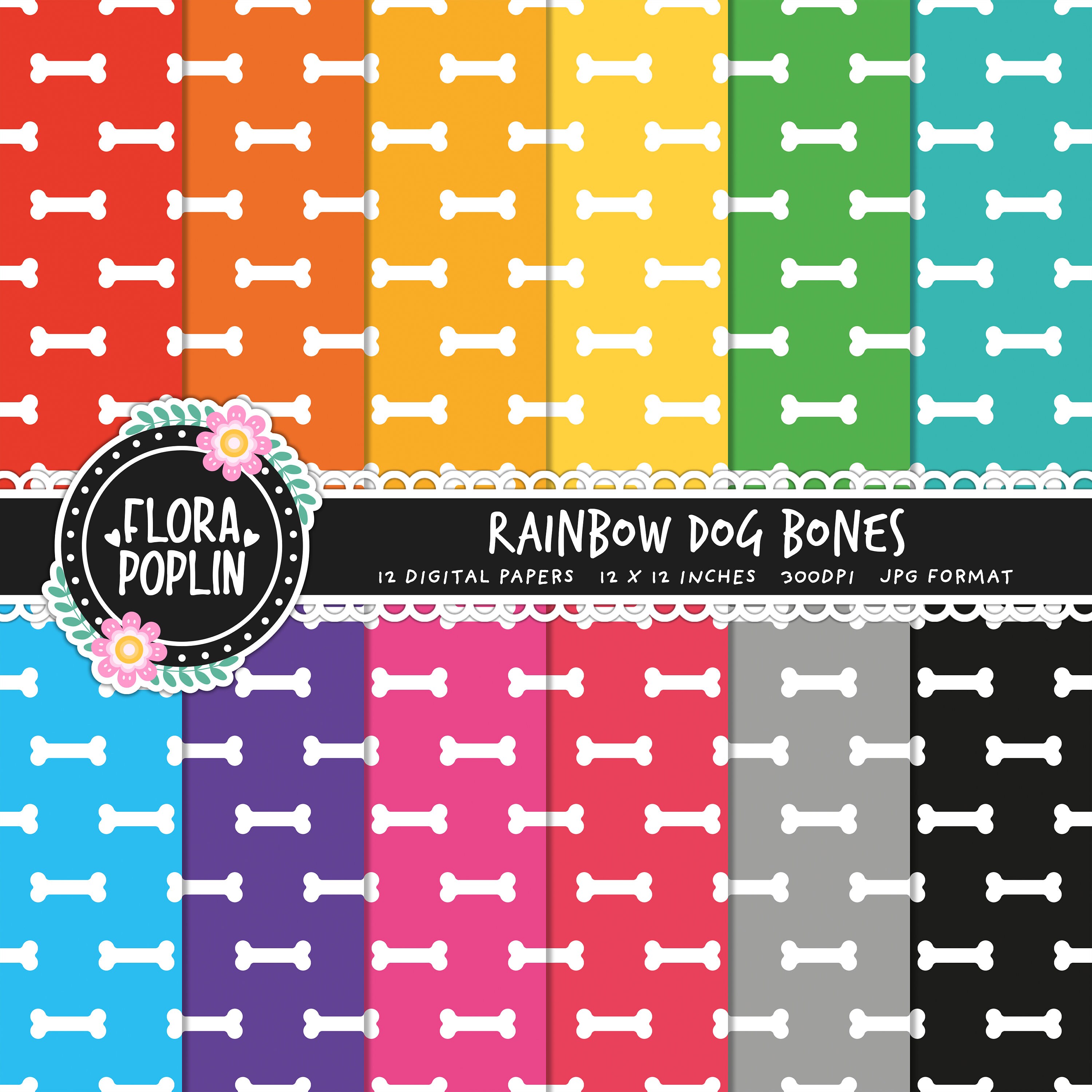 Rainbow Dog Bone Digital Paper Bones Digital Pattern Rainbow - Etsy