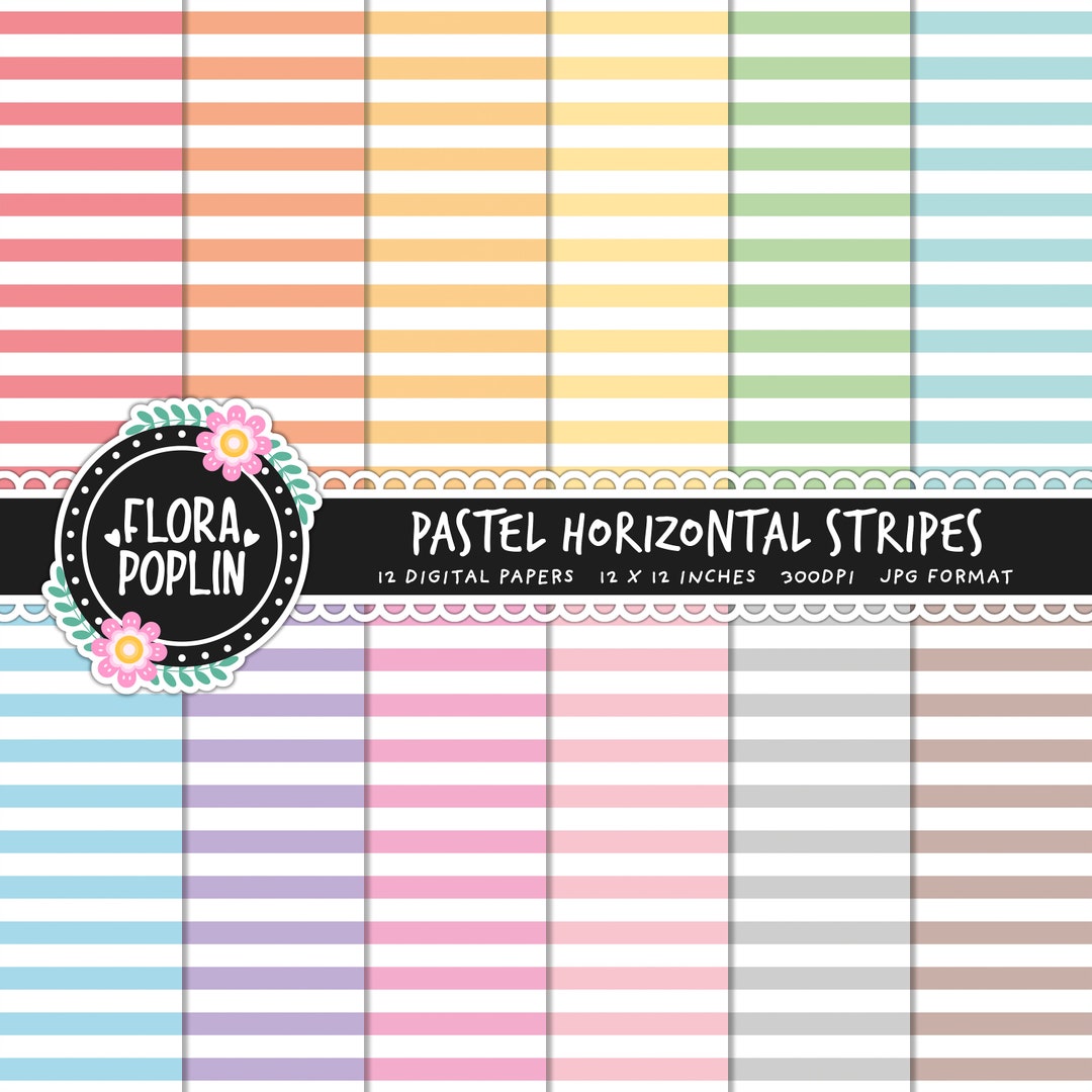 Pastel Horizontal Stripes Digital Paper, Rainbow Stripes Patterns ...
