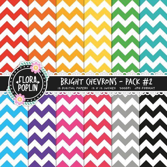 Rainbow Chevron Digital Paper Pack Chevron Pattern Zig Zag | Etsy