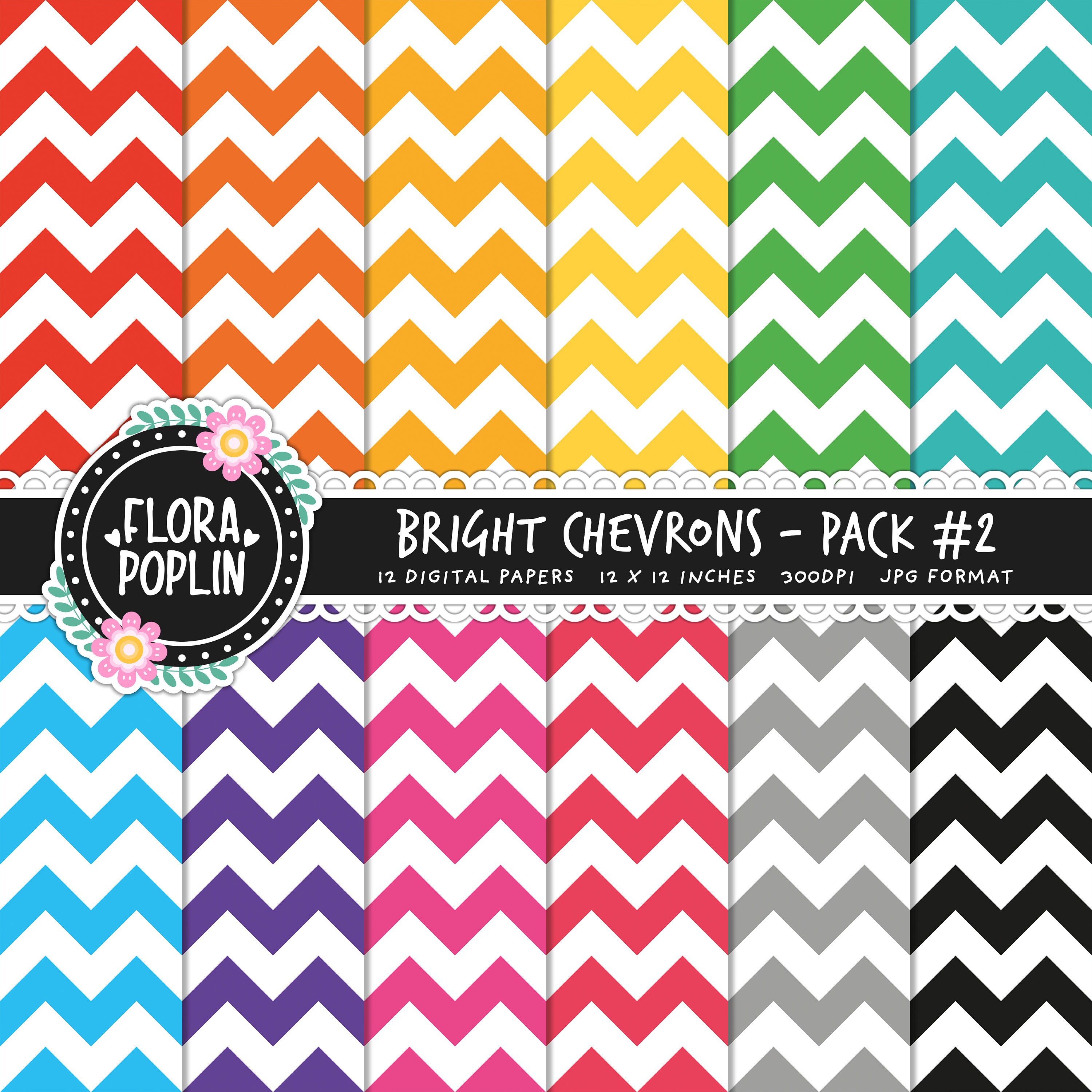 Rainbow Chevron Digital Paper Pack, Chevron Pattern, Zig Zag Paper ...