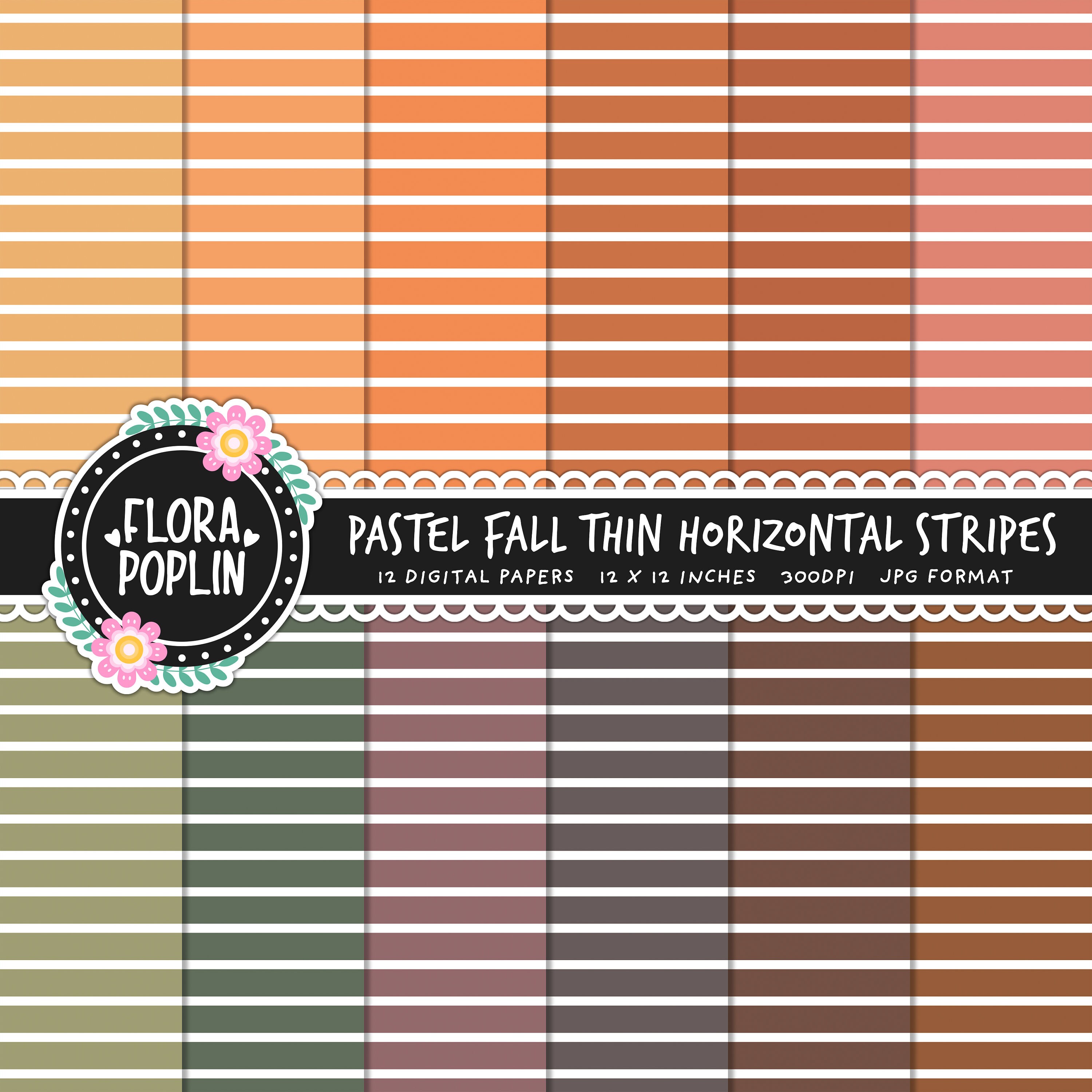 Pastel Fall Thin Horizontal Stripes Digital Paper, Autumn Stripes ...