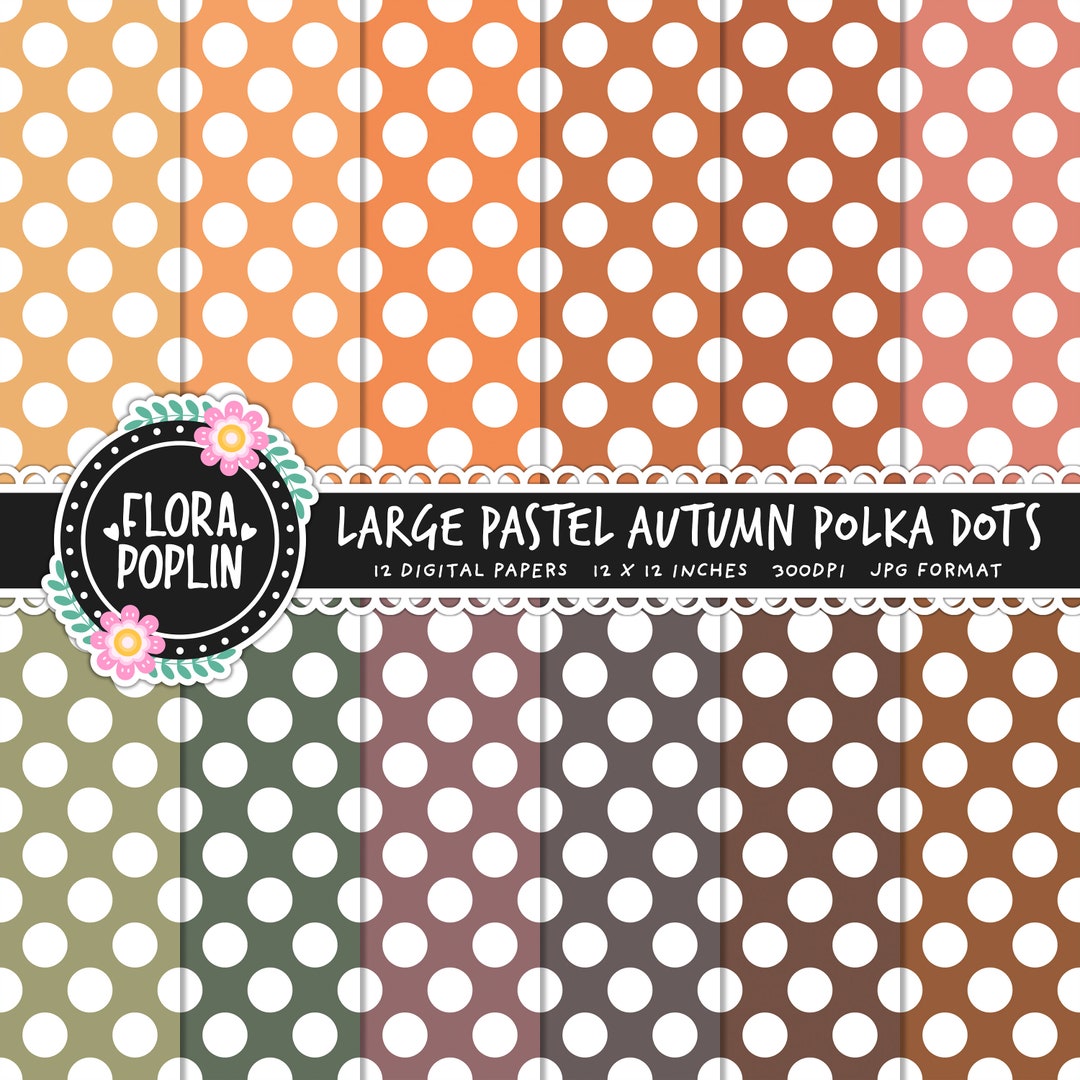 Large Pastel Autumn Polka Dots Digital Paper, Fall Polka Dots Pattern ...