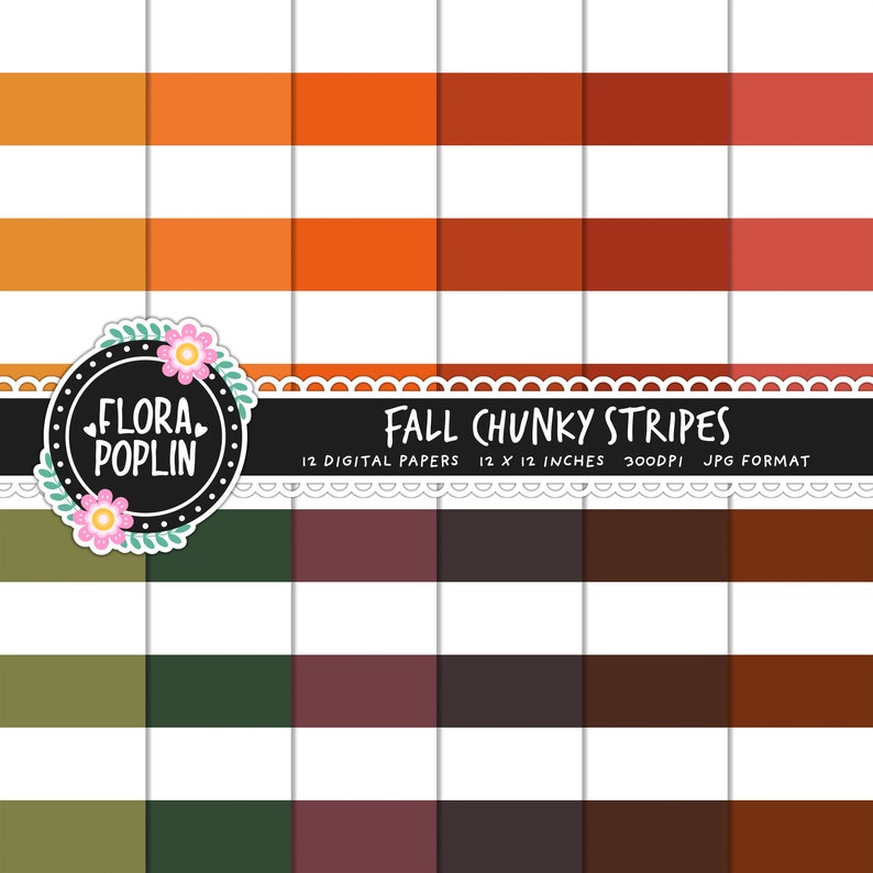 Fall Chunky Stripes Digital Paper, Fall Stripe Pattern, Horizontal ...