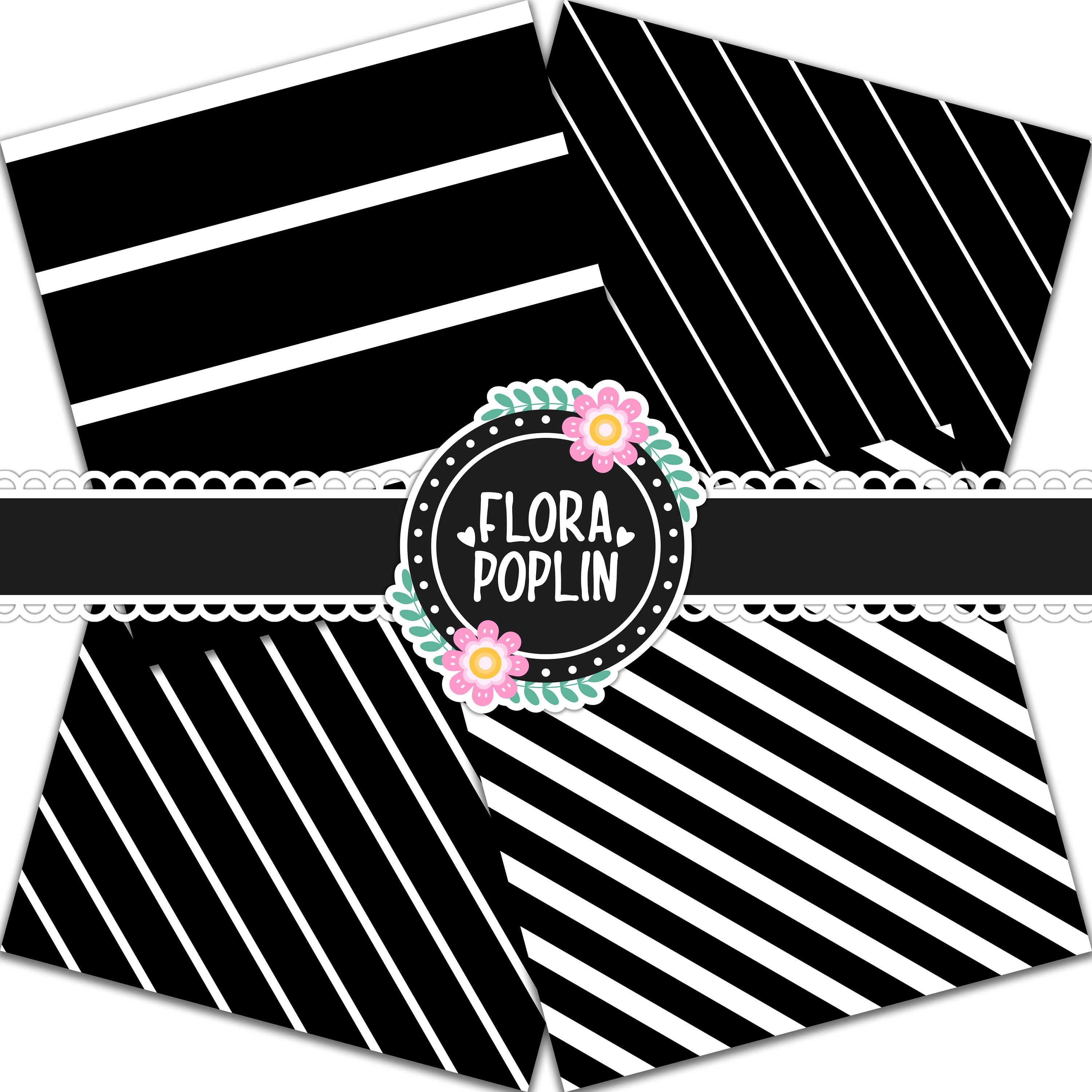 Black and White Stripes Digital Paper Set, Horizontal Stripes, Diagonal ...