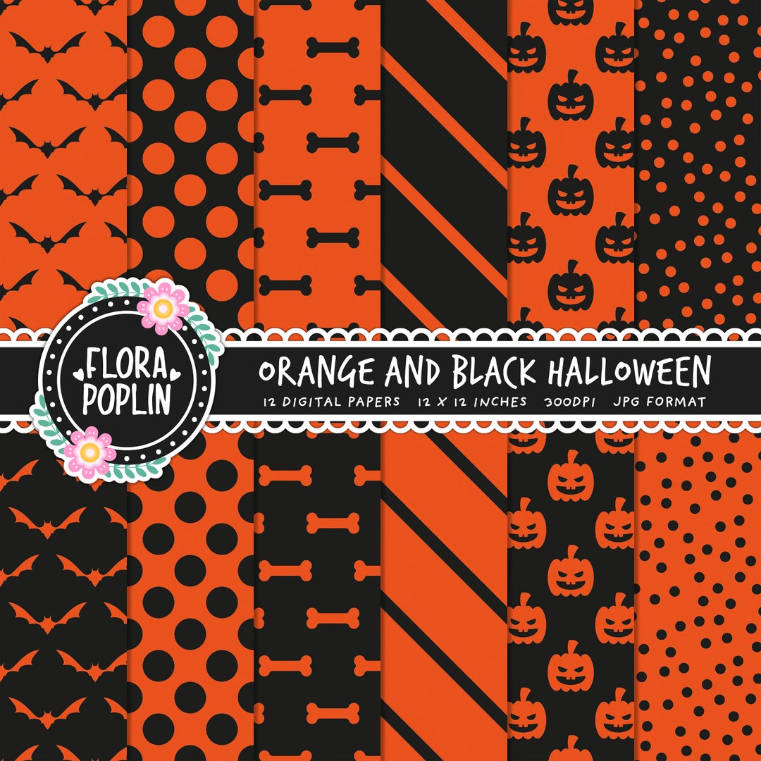Orange and Black Halloween Digital Paper, Bat Digital Paper, Pumpkin ...
