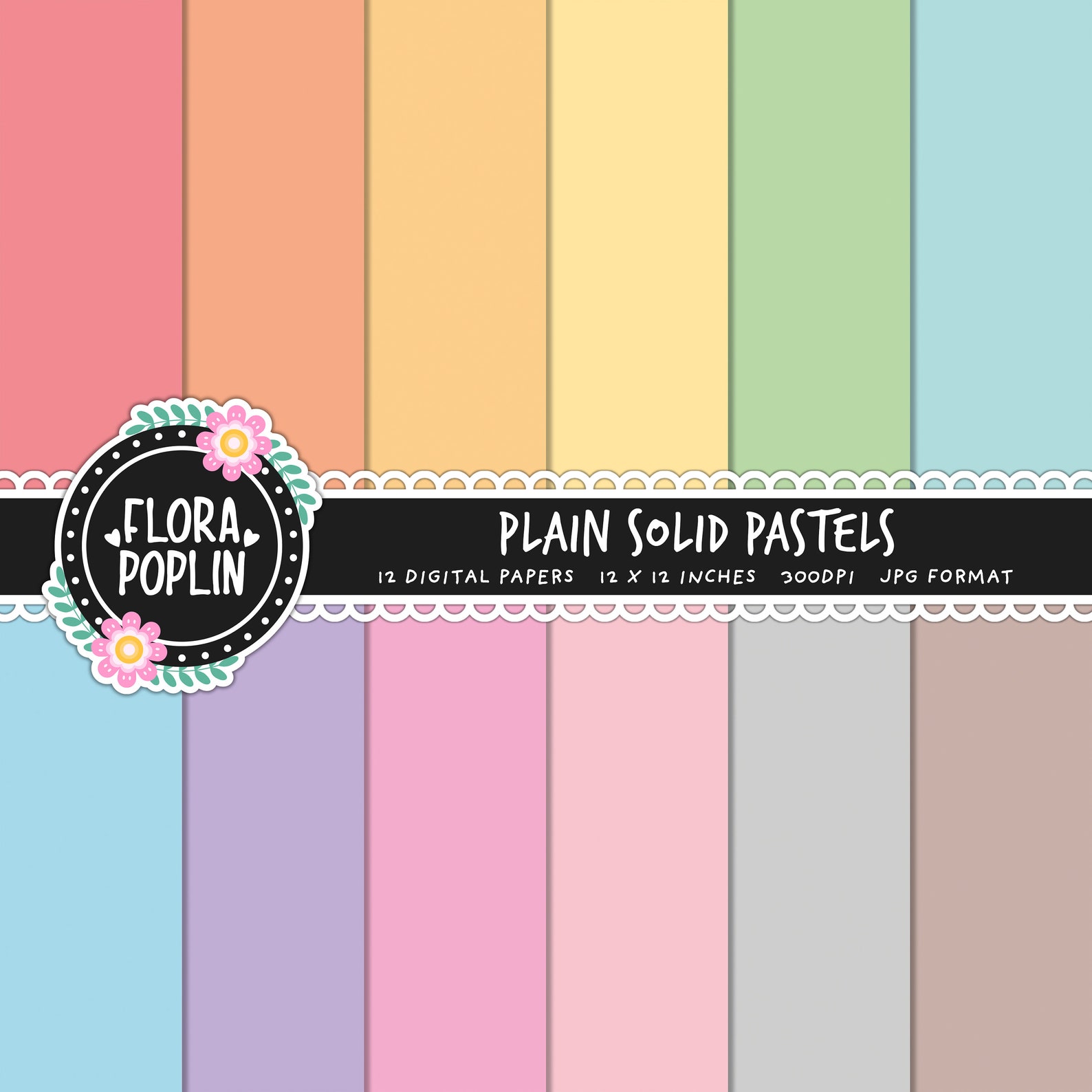 Solid Pastel Rainbow Digital Paper Pack Cute Plain Papers | Etsy