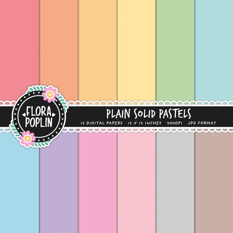 Solid Pastel Rainbow Digital Paper Pack, Cute Plain Papers, Plain ...