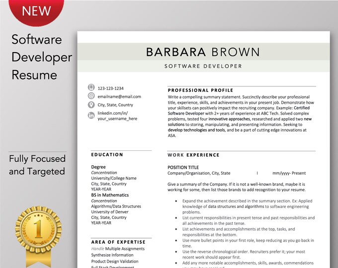 Software Developer Resume 2 Page Professional Resume CV - Etsy India