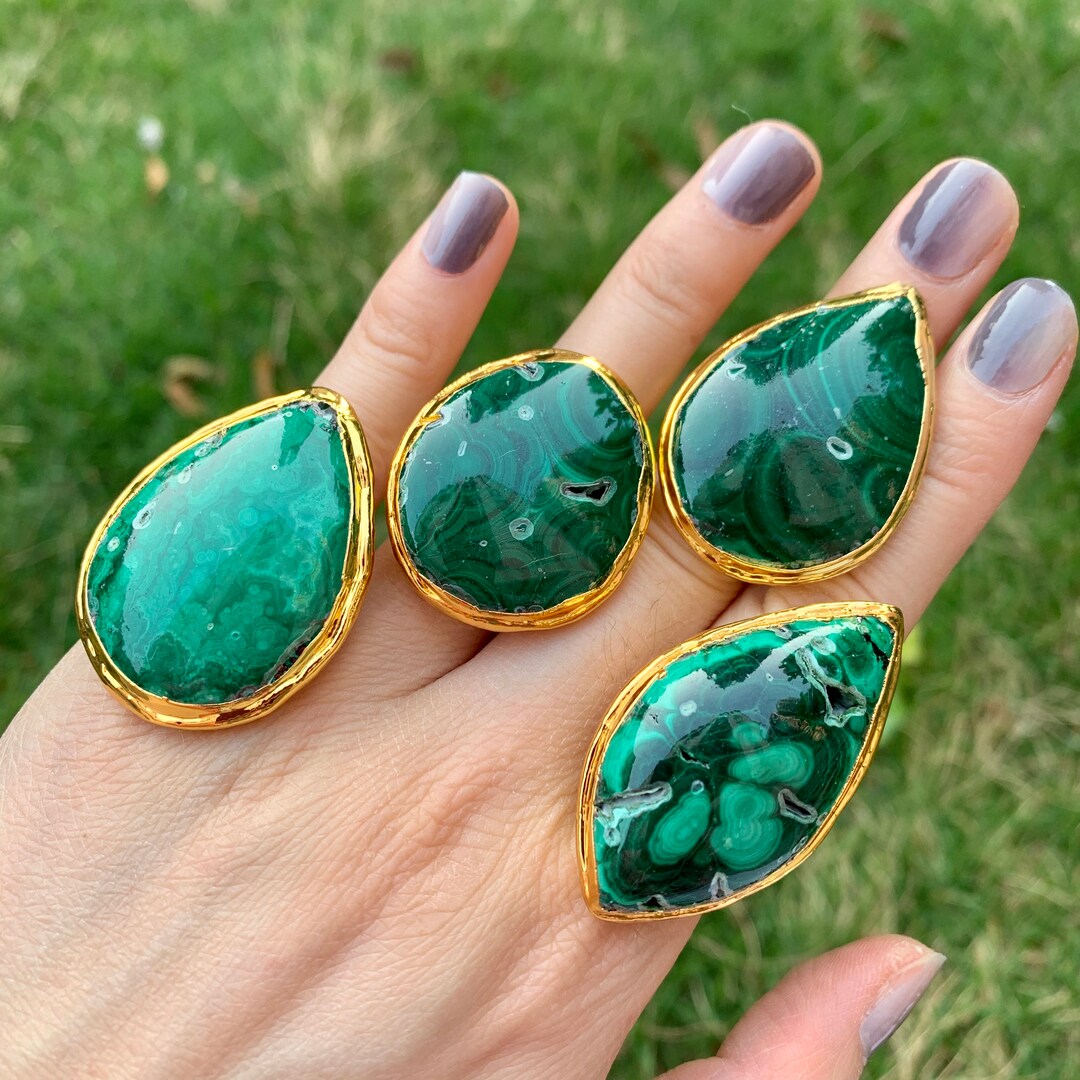 Amazing Natural Raw Gemstone Stone Ring,fashion Malachite Green Ring ...