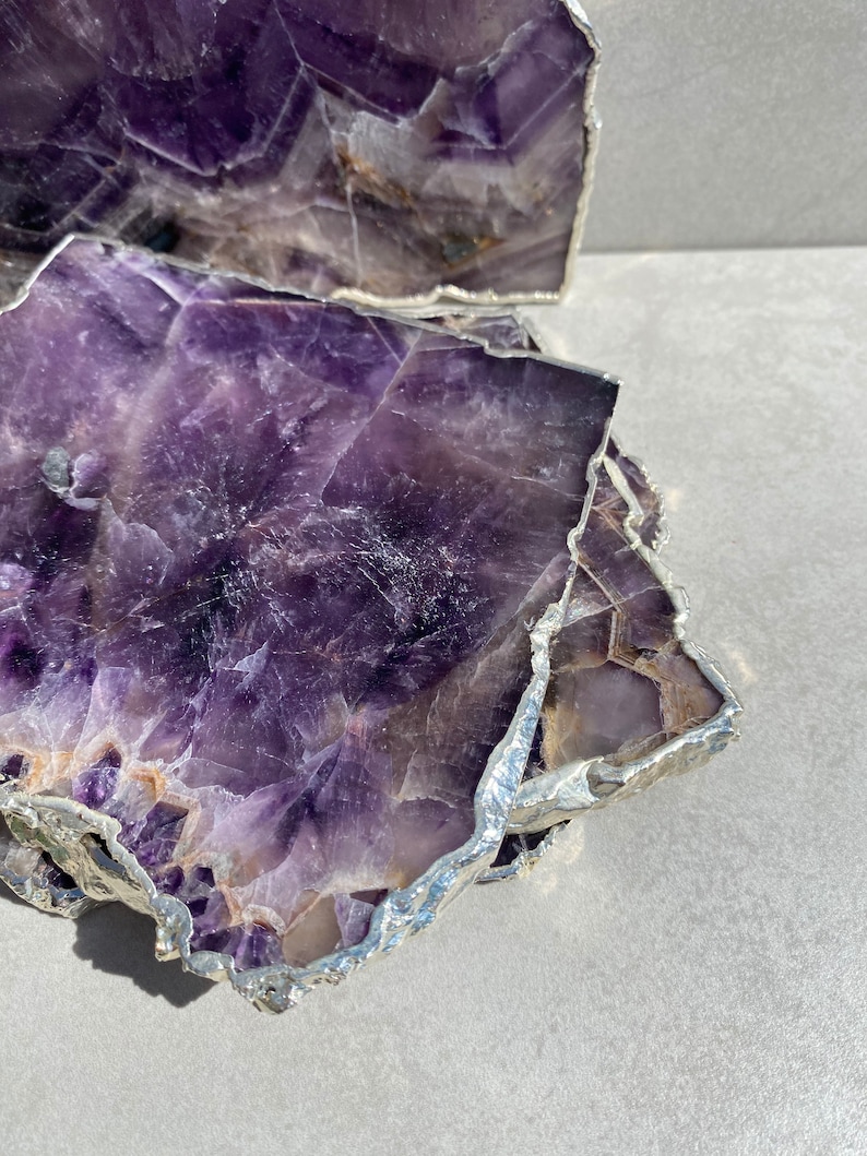 Luxury Coasters Amethyst Crystal With Silver Edge per - Etsy