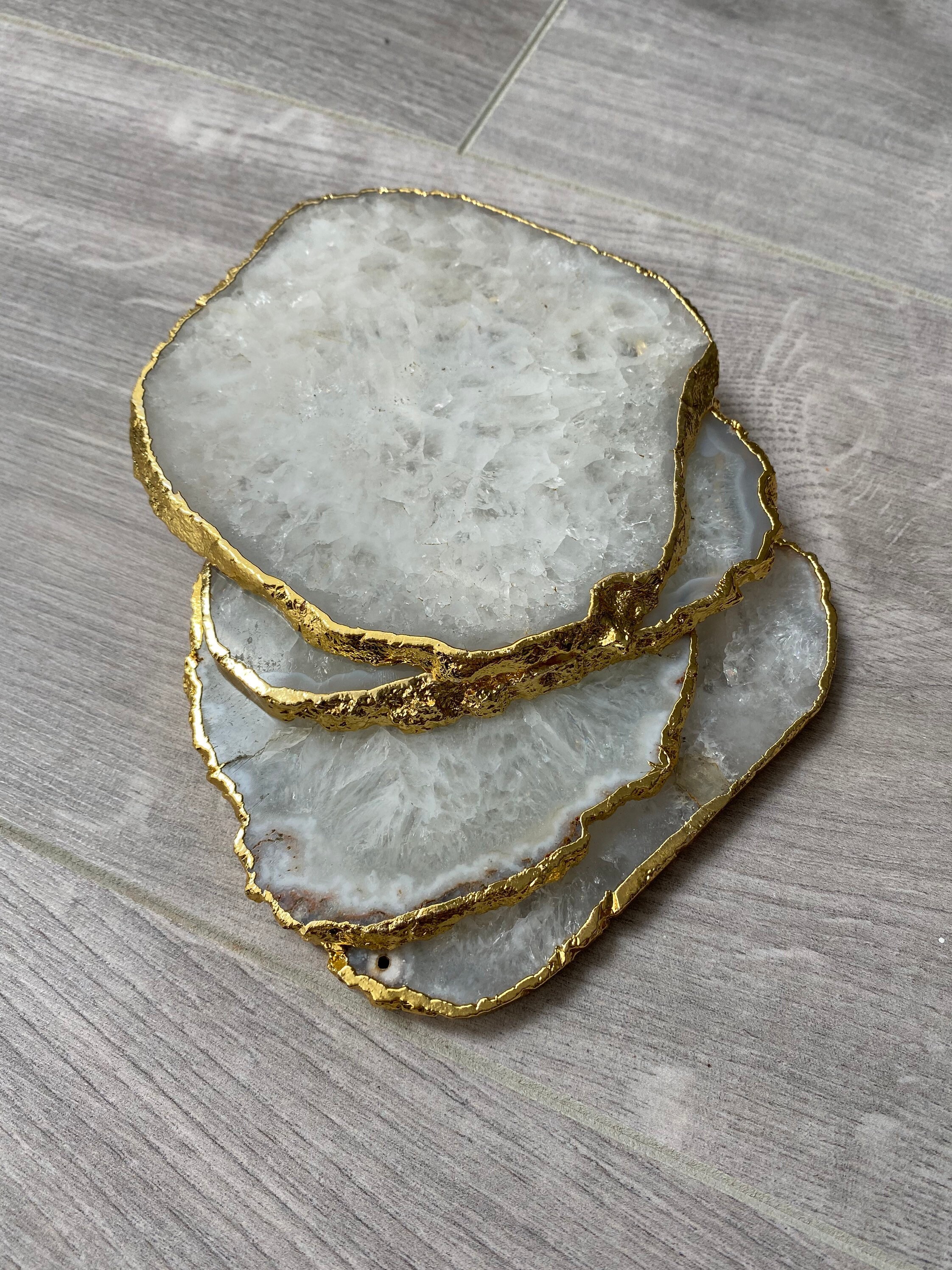 Agate Luxury Coasters - Crystal White With Gold Edge (per Slice ...