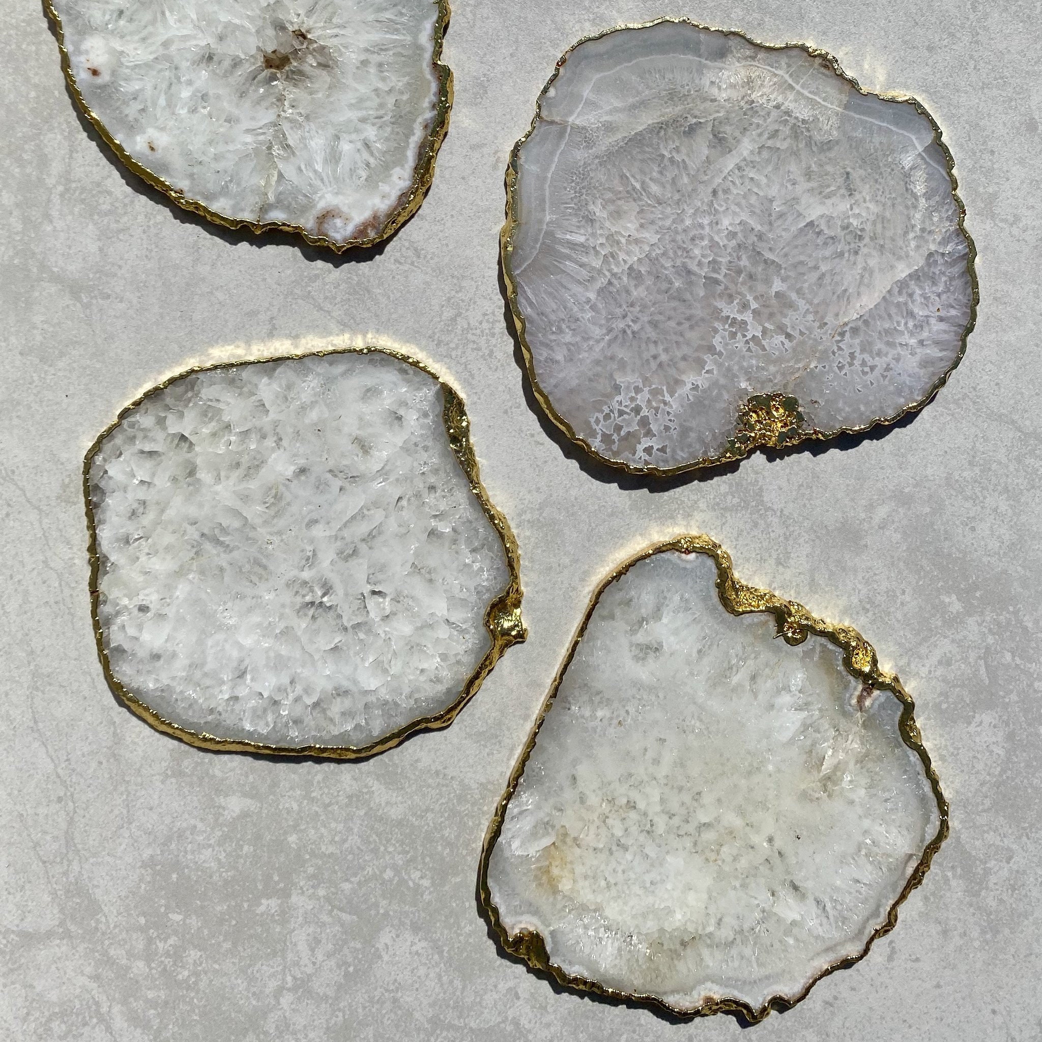 Agate Luxury Coasters - Crystal White With Gold Edge (per Slice ...