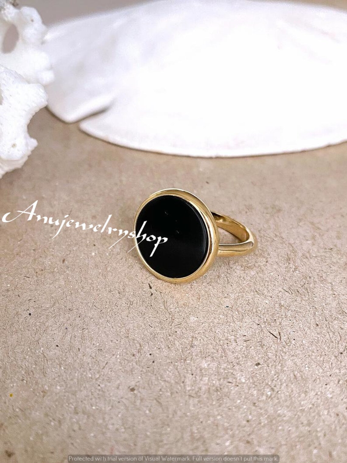 Round Obsidian Minimal Ring14k Gold Filled Gemstone | Etsy