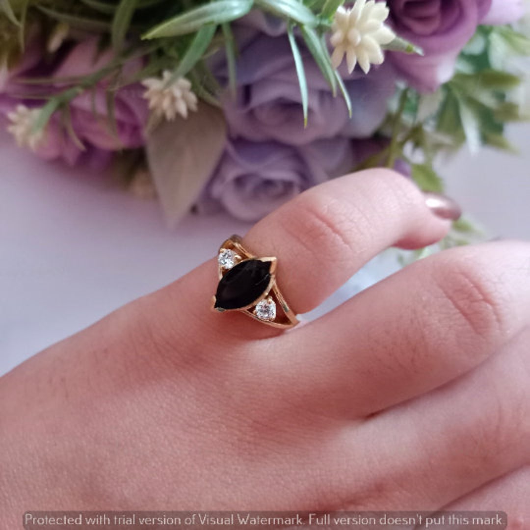 Black Obsidian Ring, Obsidian Gold Ring, Minimalist Engagement Ring ...