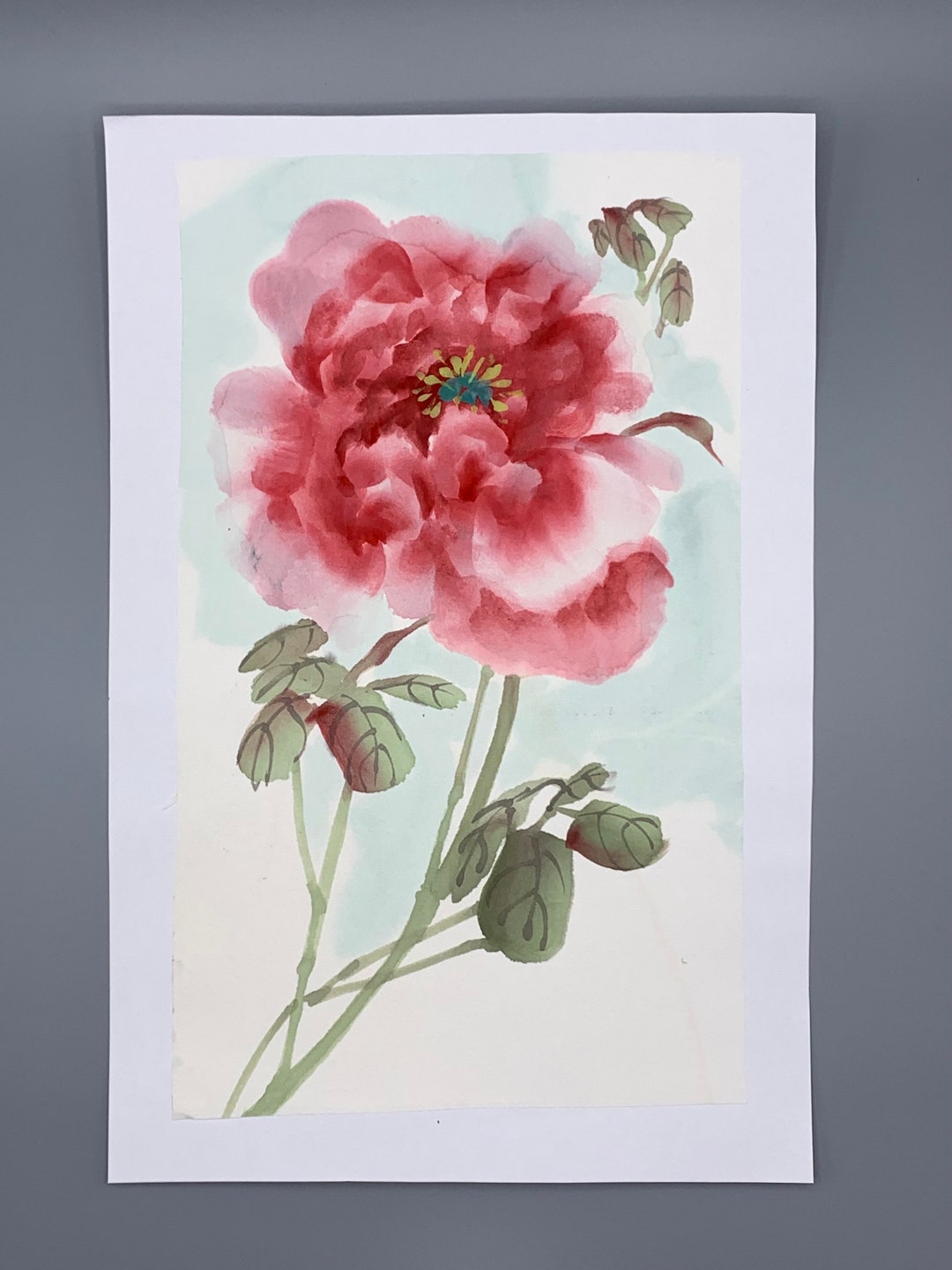 Blumen Aquarell Bild, Pion, Japanische Reispapier, Japanische ...