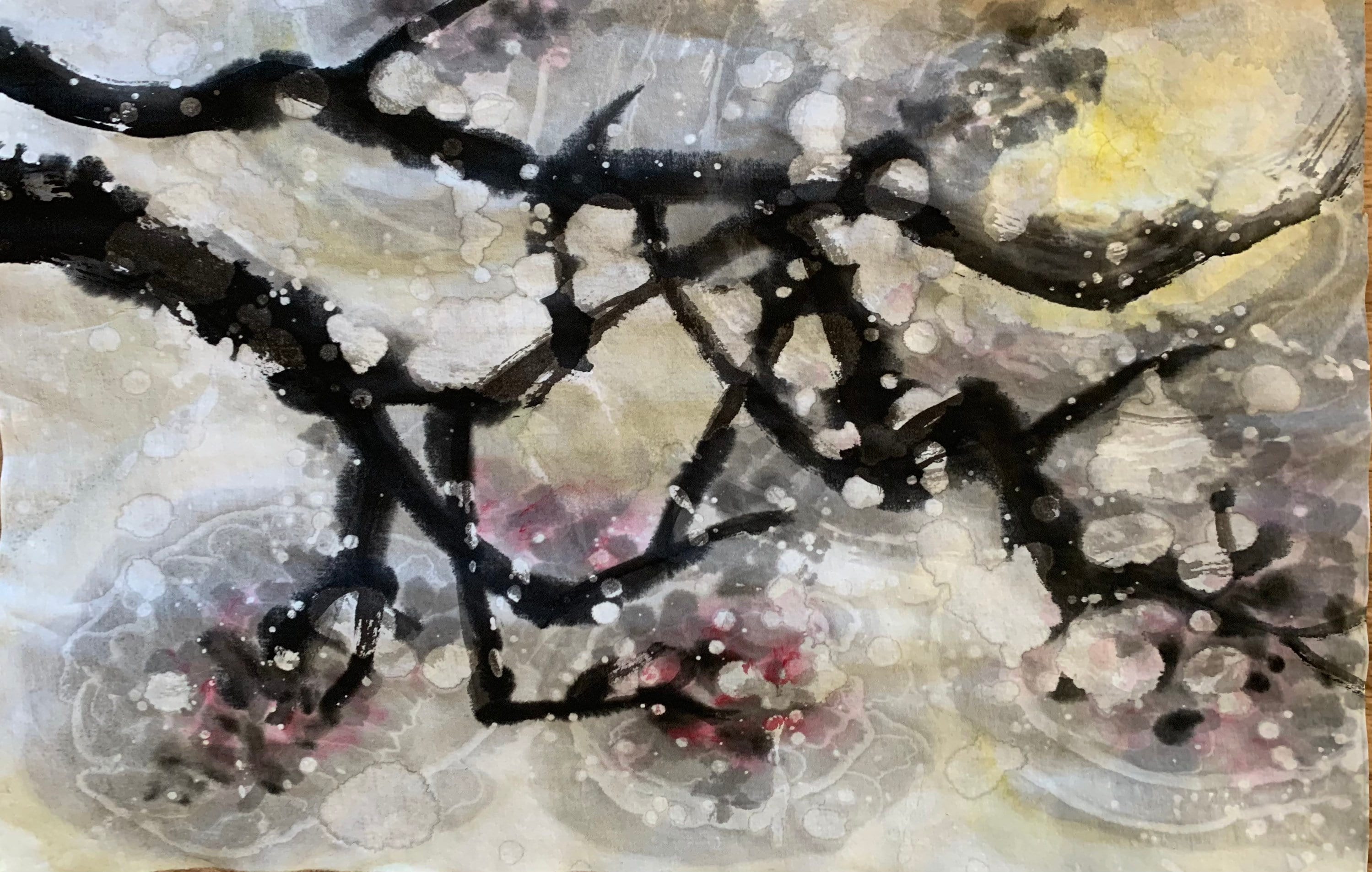 Art & Collectibles Ink rice paper Blooming tree branch 100% hand ...