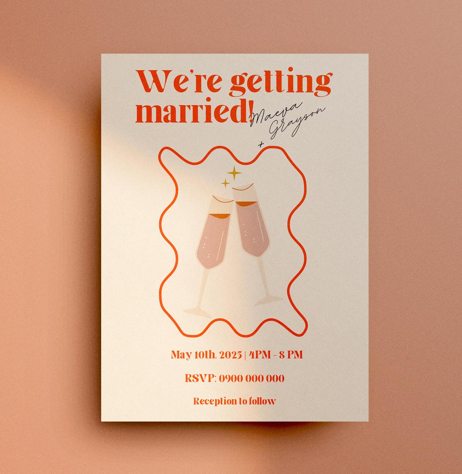Colourful Wedding Invitation Template, Cream and Orange Simple Wedding ...