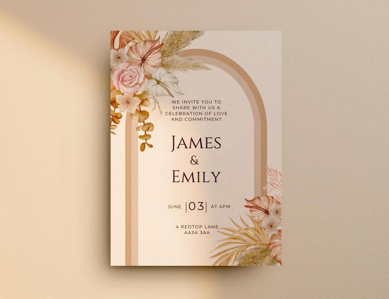 Wedding Floral Invitation Template, Watercolour Flowers Neutral Wedding ...
