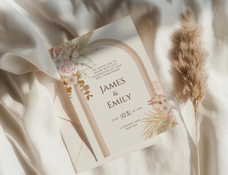 Wedding Floral Invitation Template, Watercolour Flowers Neutral Wedding ...