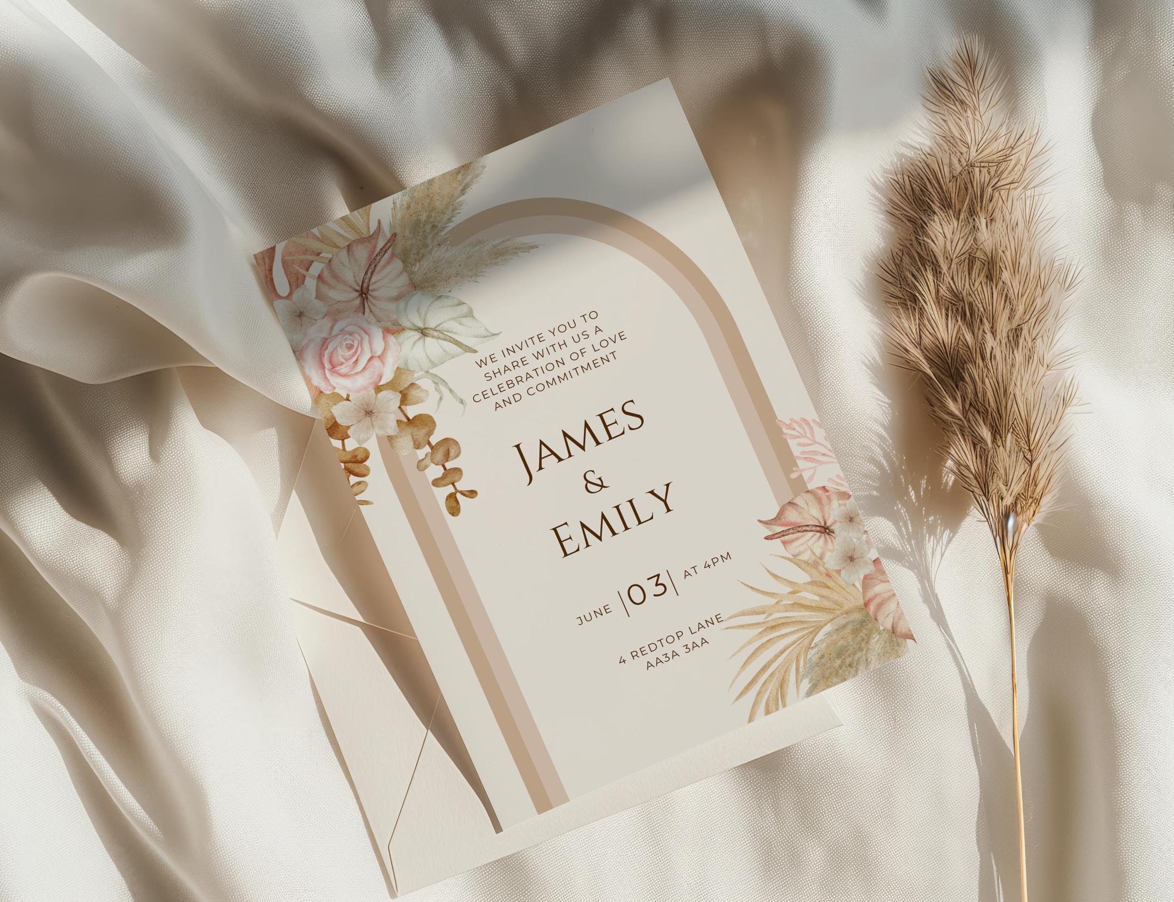 Wedding Floral Invitation Template, Watercolour Flowers Neutral Wedding ...