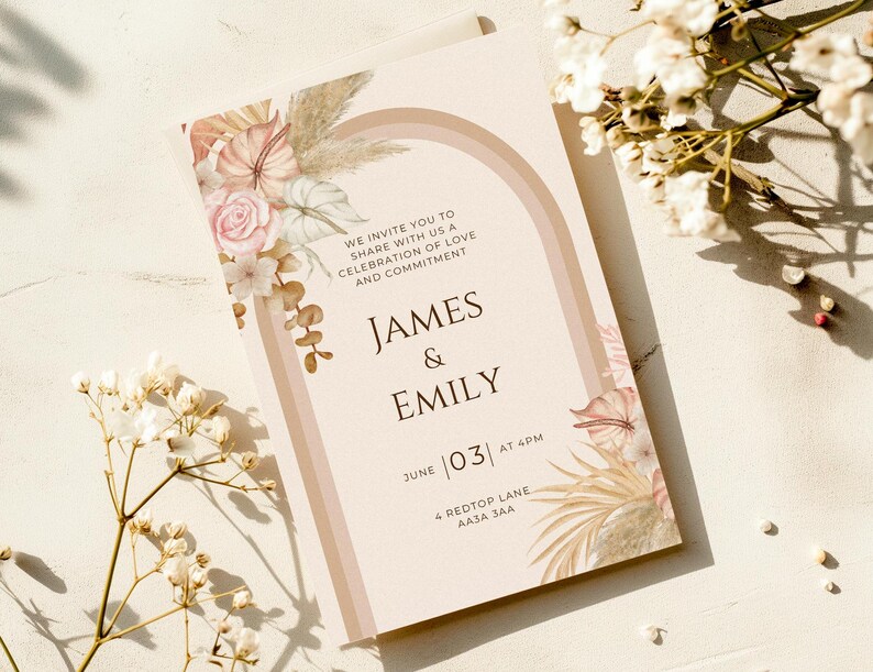 Wedding Floral Invitation Template, Watercolour Flowers Neutral Wedding ...