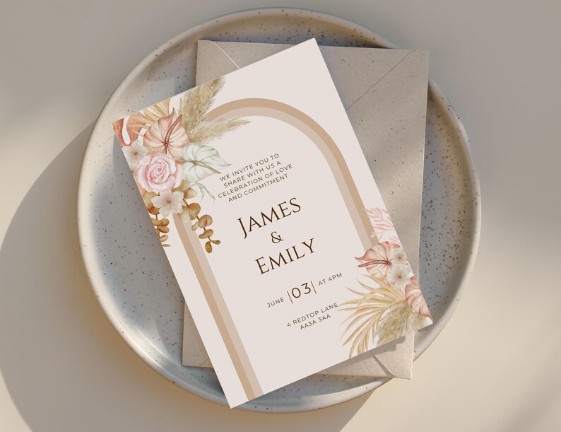 Wedding Floral Invitation Template, Watercolour Flowers Neutral Wedding ...