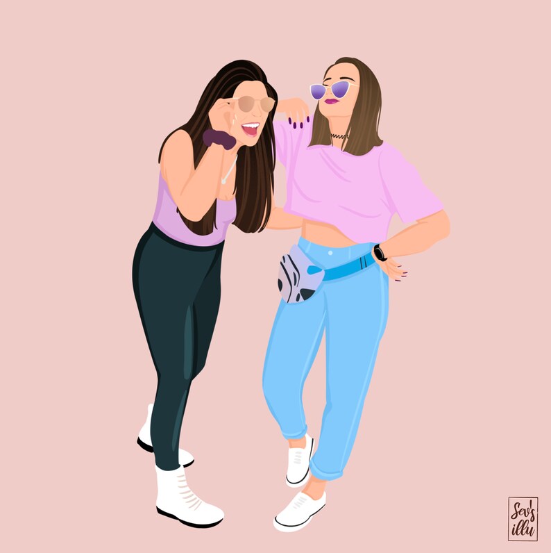 Friends Portrait, Best Friend Portrait, Portrait Digital, Ideal Gift ...