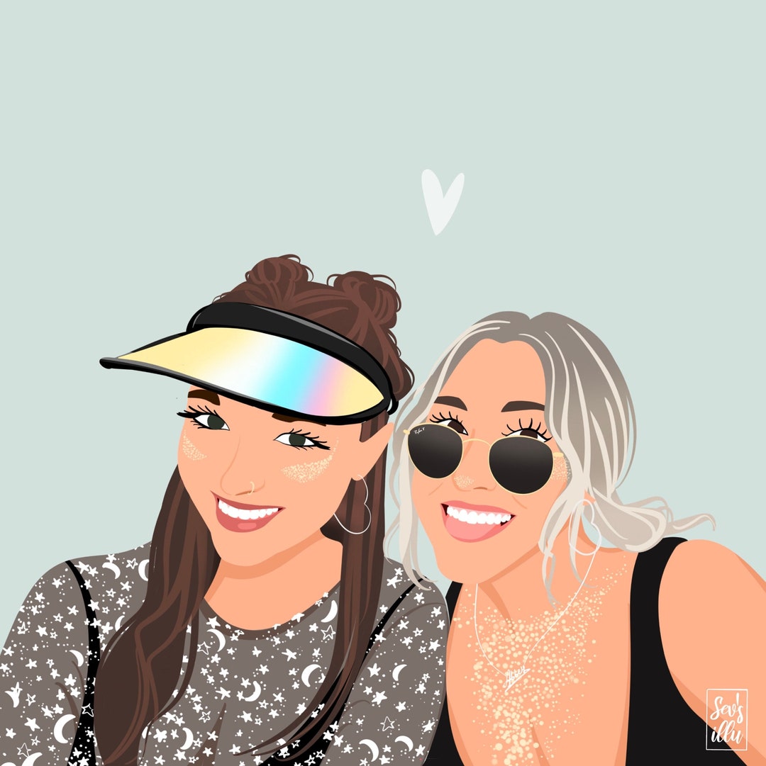 Friends Portrait, Best Friend Portrait, Portrait Digital, Ideal Gift ...