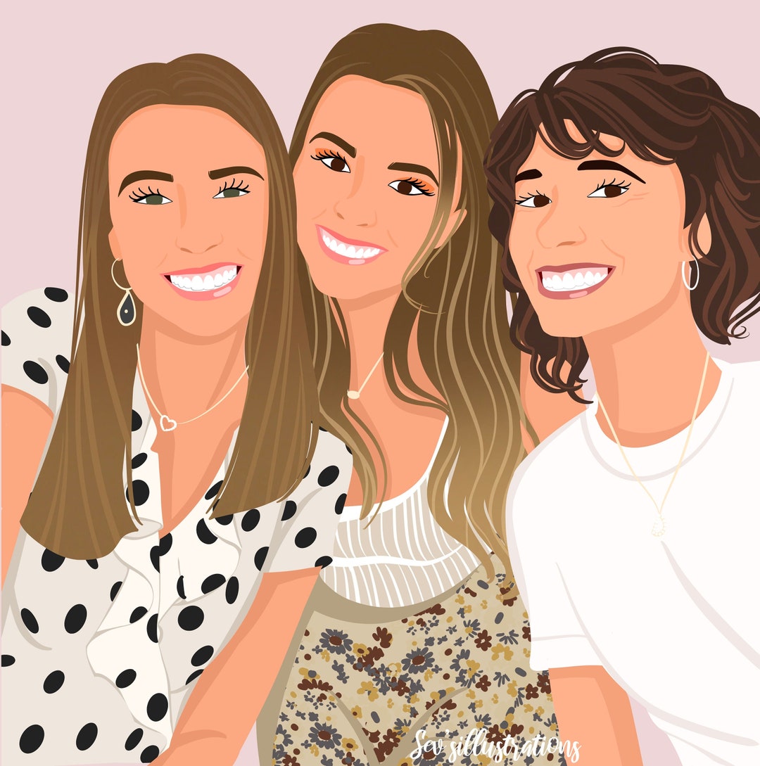 Custom Portrait Friends, Custom Portrait, Friends Gift, Friends ...