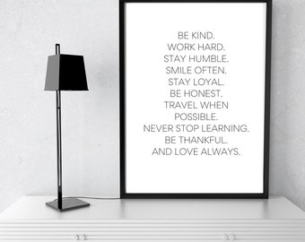 Positive Printable Art Stay Humble Work Hard Be Kind Quote - Etsy