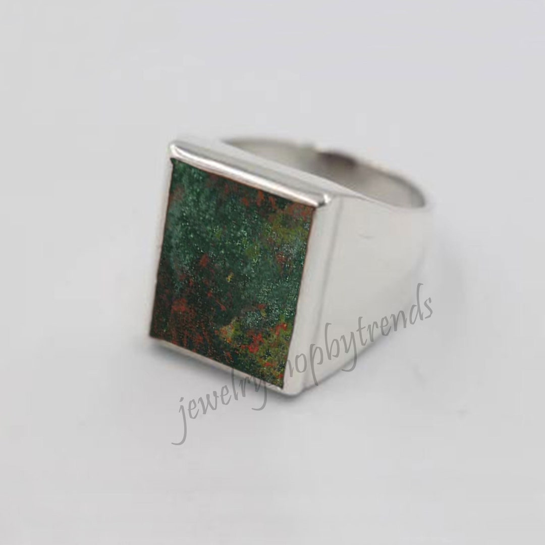Sterling Silver Mens Bloodstone Signet Ring: Heavy Gemstone Jewelry - Etsy