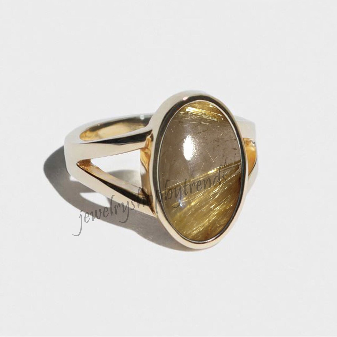Natural Golden Rutile Ring, 925 Silver Oval Rutile Gemstone Ring ...