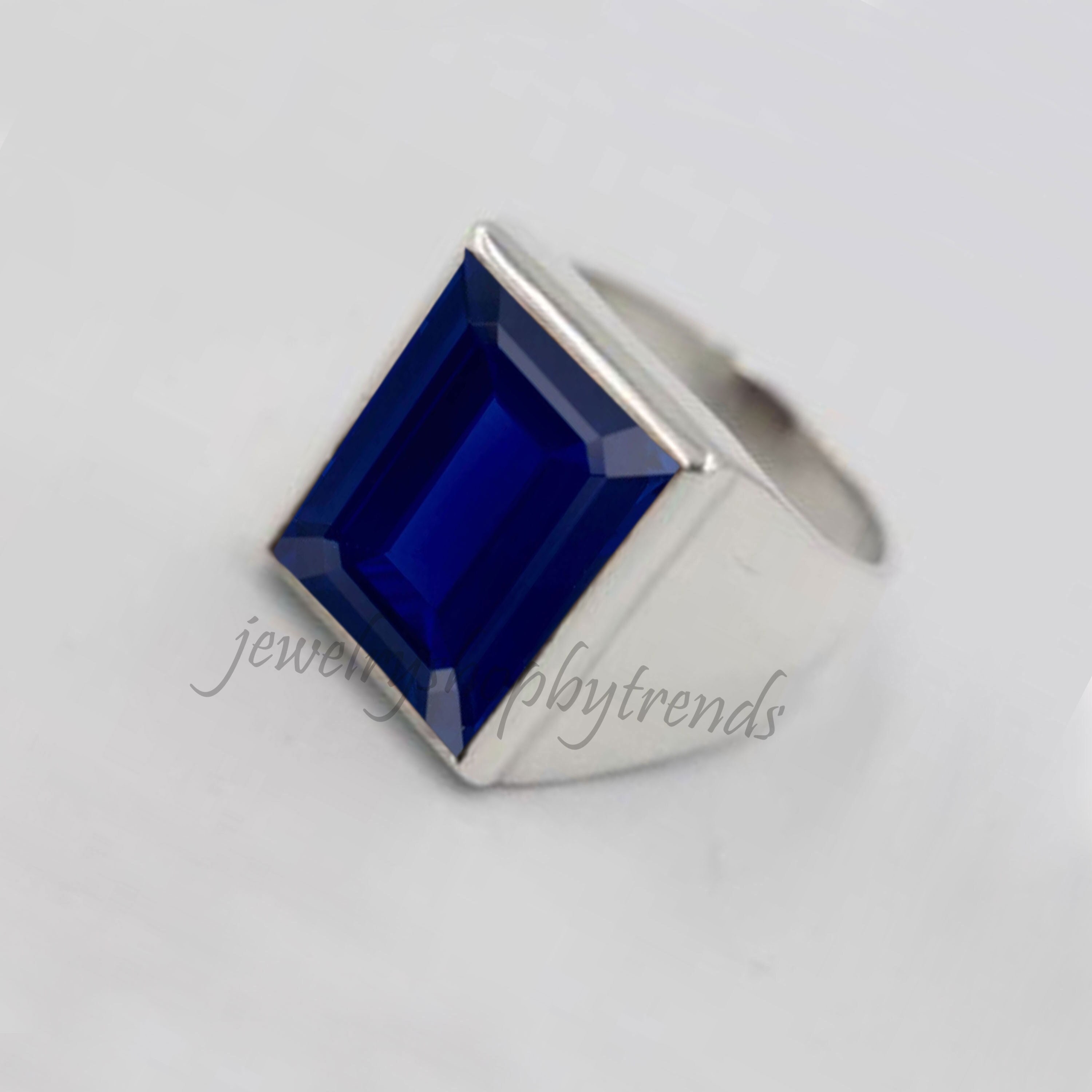 Blue Sapphire Ring, 925 Silver Ring, Heavy Mens Blue Sapphire Quartz ...