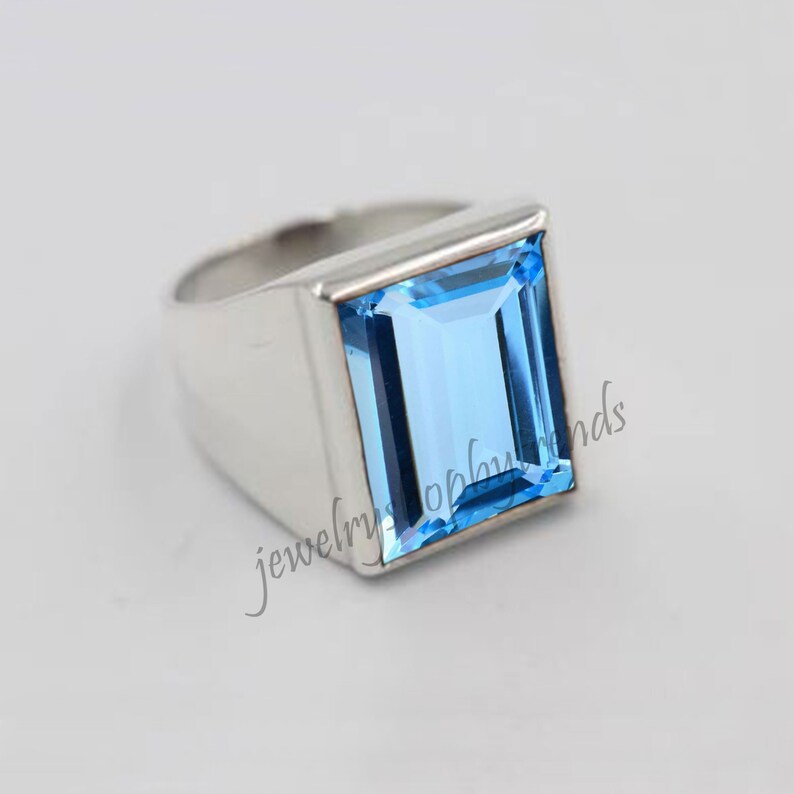 Blue Topaz Ring 925 Silver Mens Ring Heavy Mens Blue Topaz - Etsy