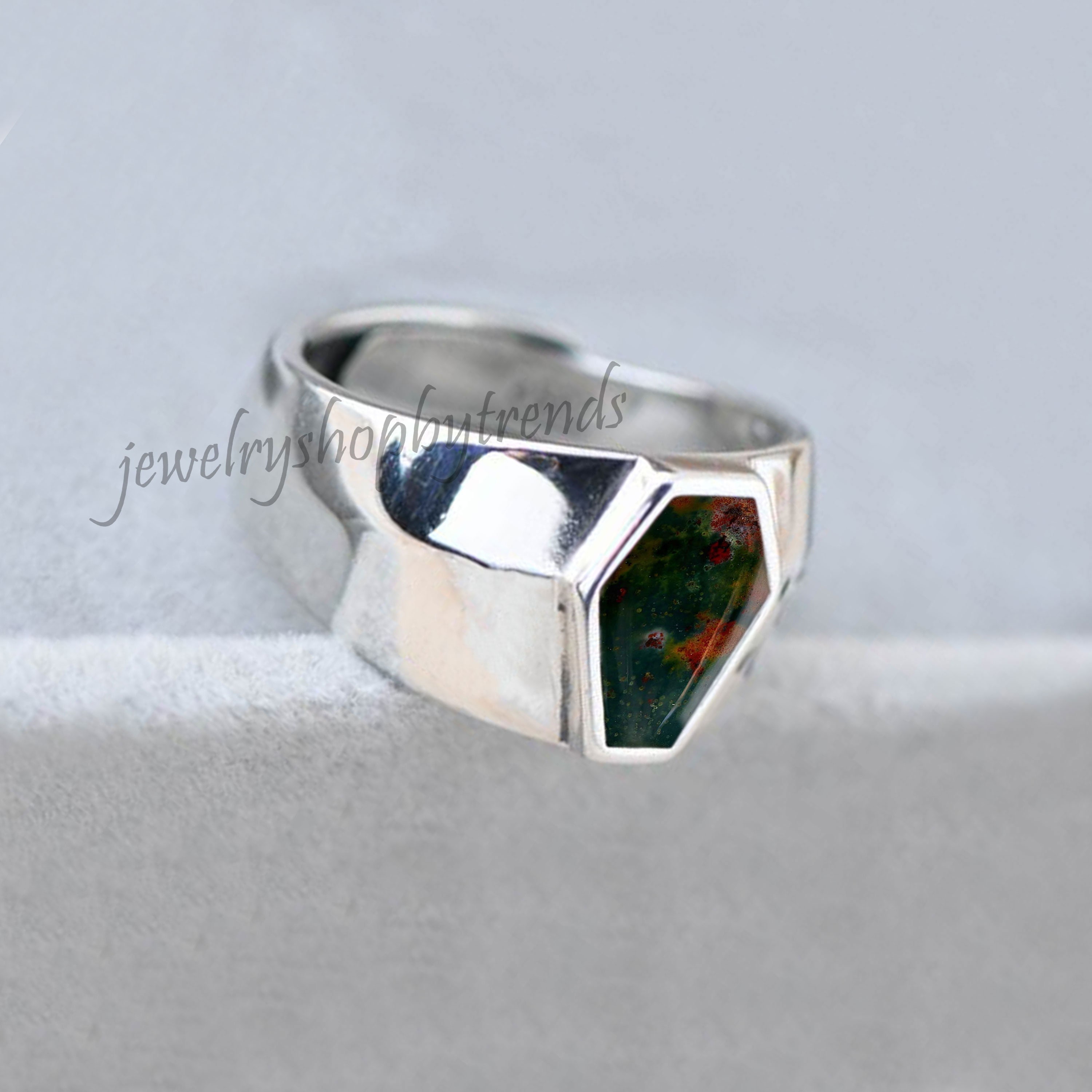 Mens Bloodstone Ring, Men's Signet Ring With Natural Bloodstone Coffin ...