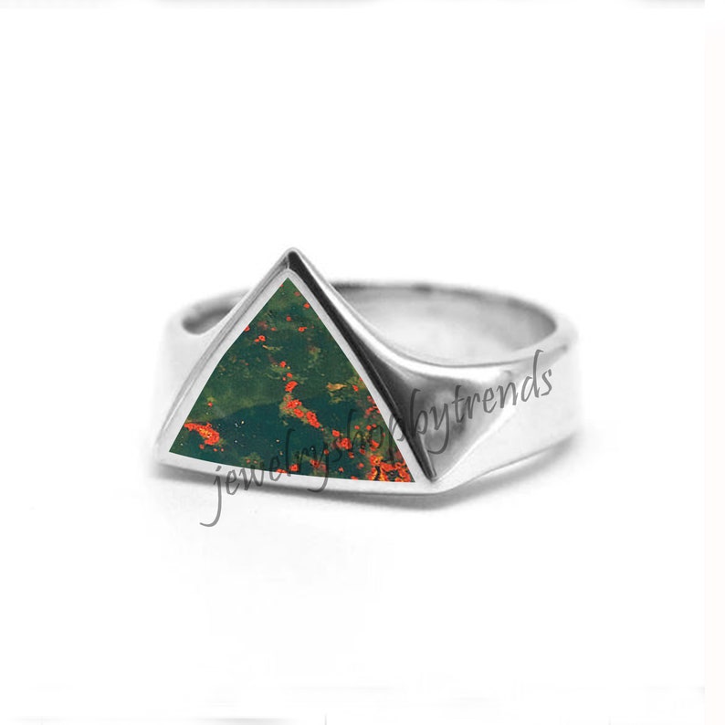Mens Bloodstone Ring, Unisex Signet Ring With Natural Bloodstone in 925 ...