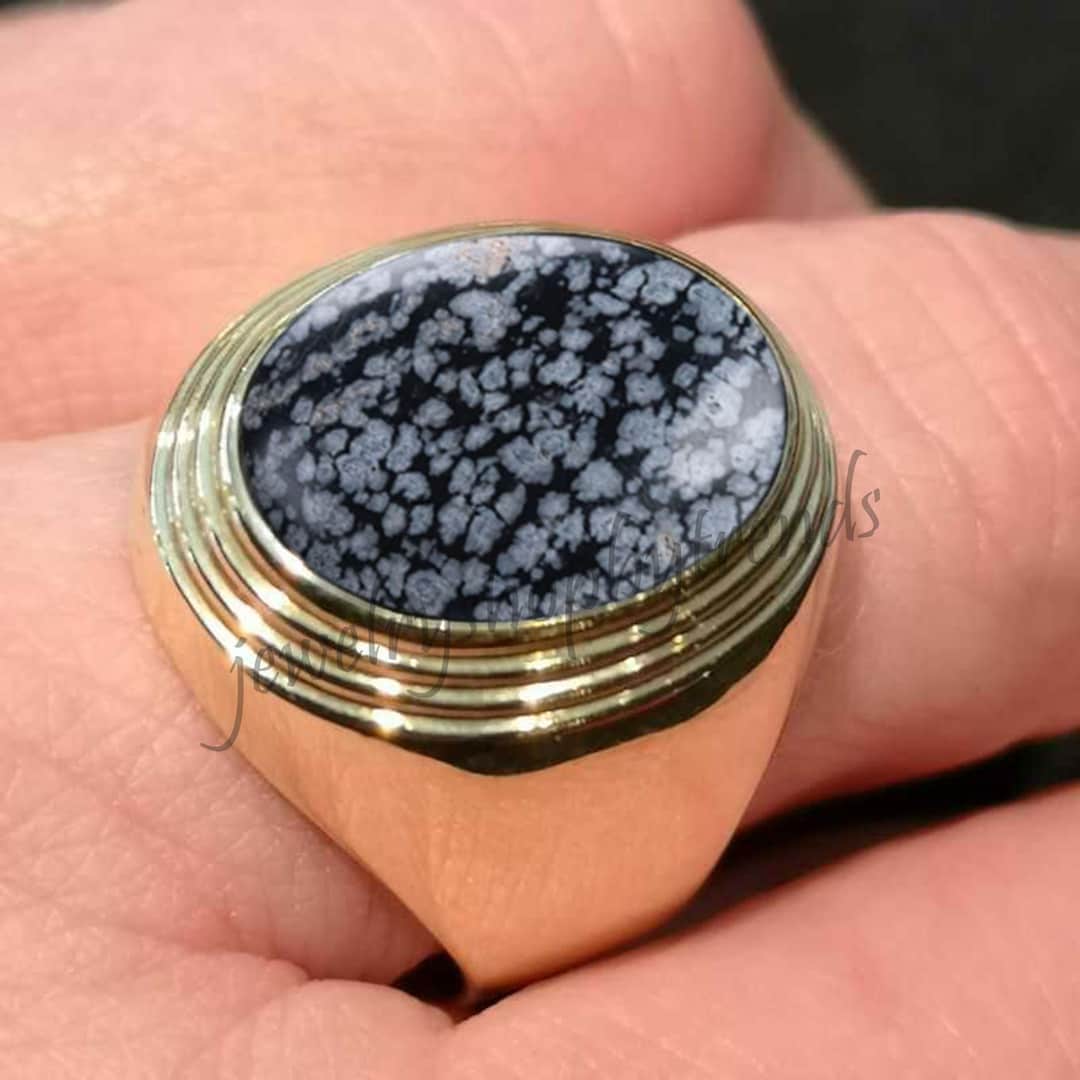 Gold Mens Ring, 925 Sterling Silver Mens Gemstone Ring, Oval Snowflake ...