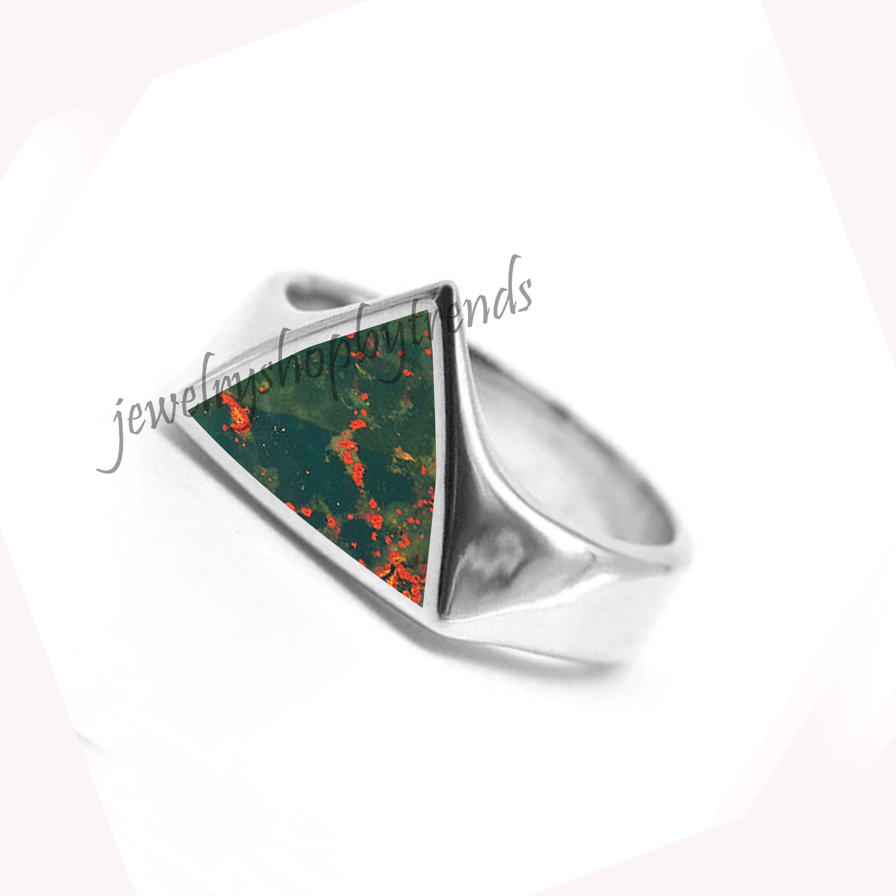 Mens Bloodstone Ring, Unisex Signet Ring With Natural Bloodstone in 925 ...