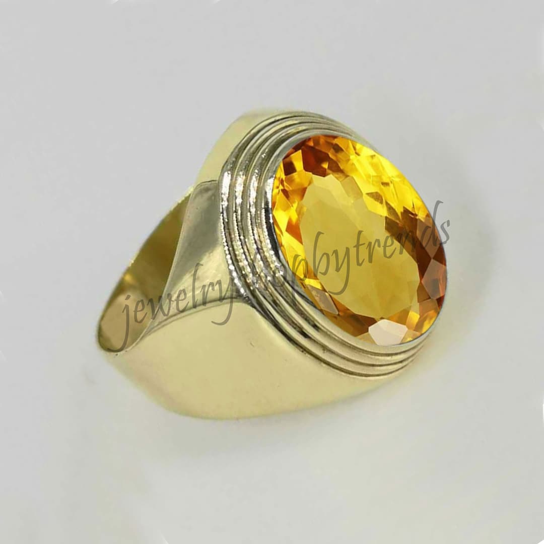 Natural Citrine Mens Ring, 925 Sterling Silver Ring, Yellow Gold Mens ...