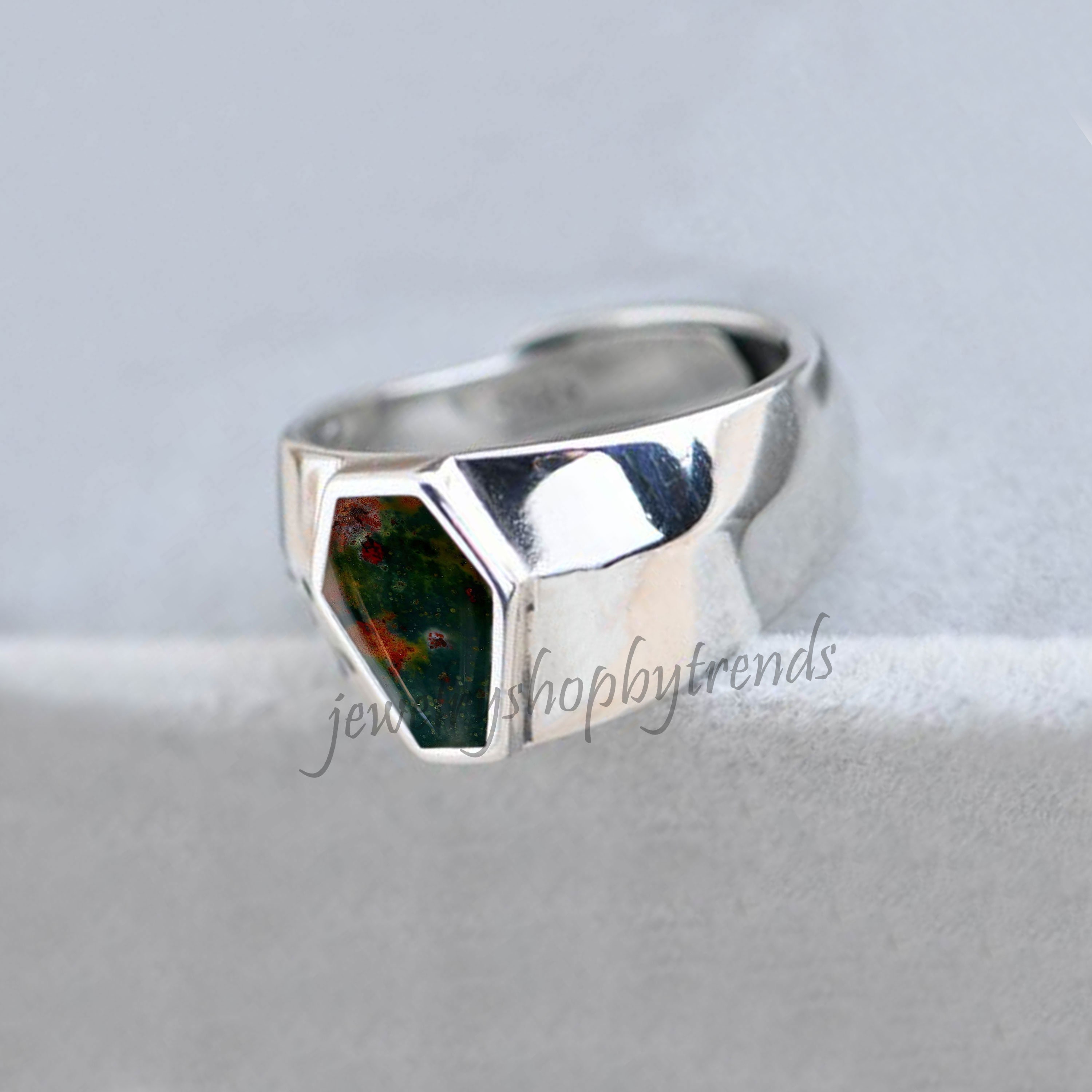 Mens Bloodstone Ring, Men's Signet Ring With Natural Bloodstone Coffin ...